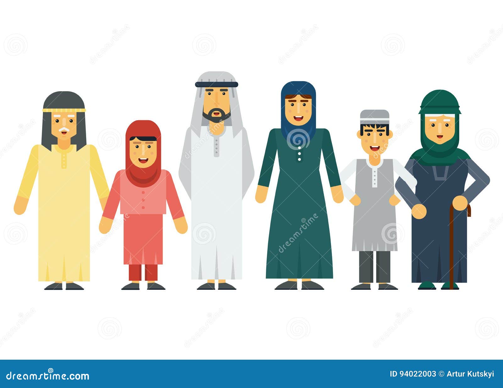 Vector - Arab Parents With A Newborn Baby Happy Flat Cartoon Vector ...