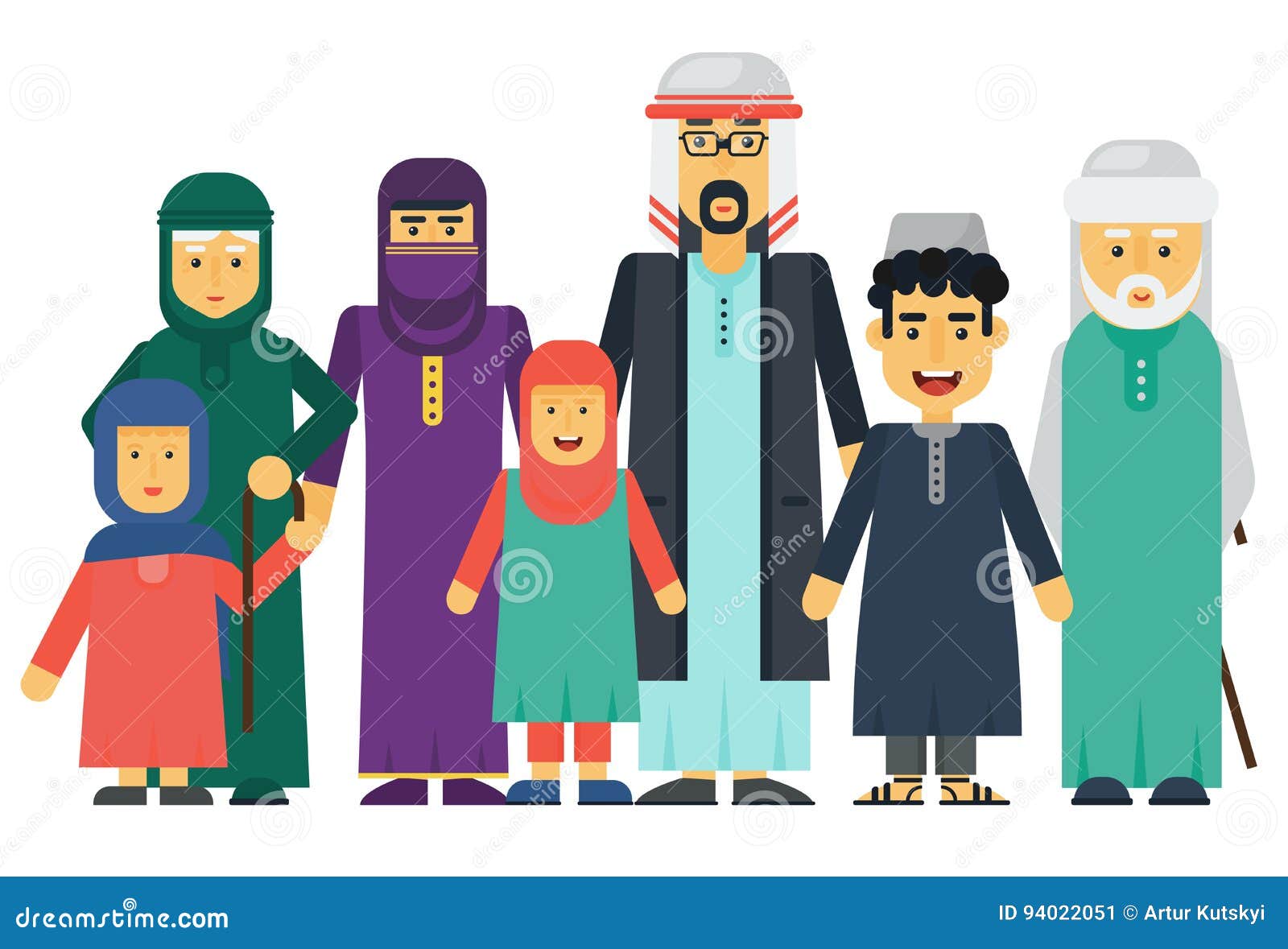 Vector - Arab Parents With A Newborn Baby Happy Flat Cartoon Vector ...