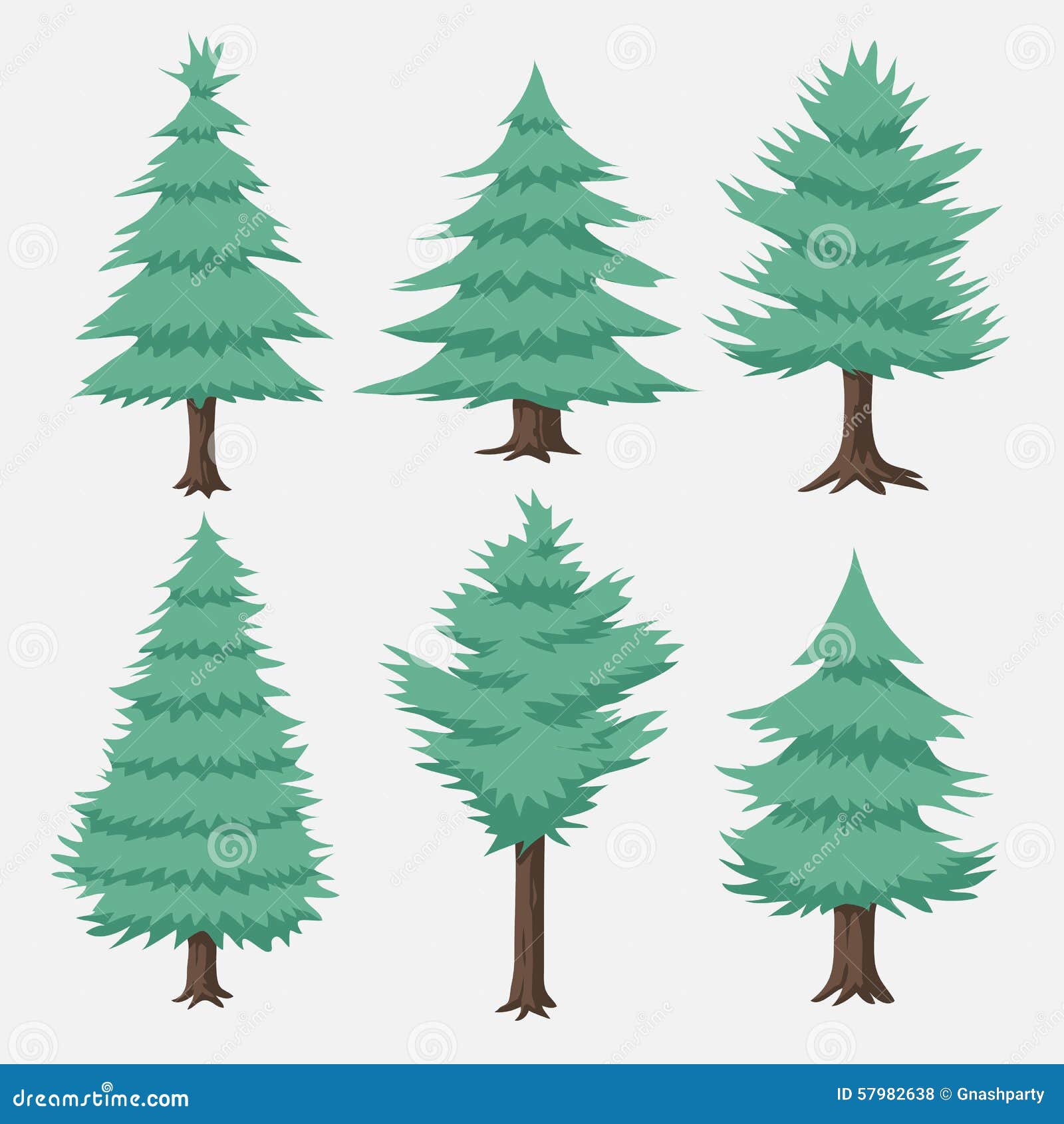 Cartoon Vector Blue Green Tree Collection Stock Vector - Illustration ...