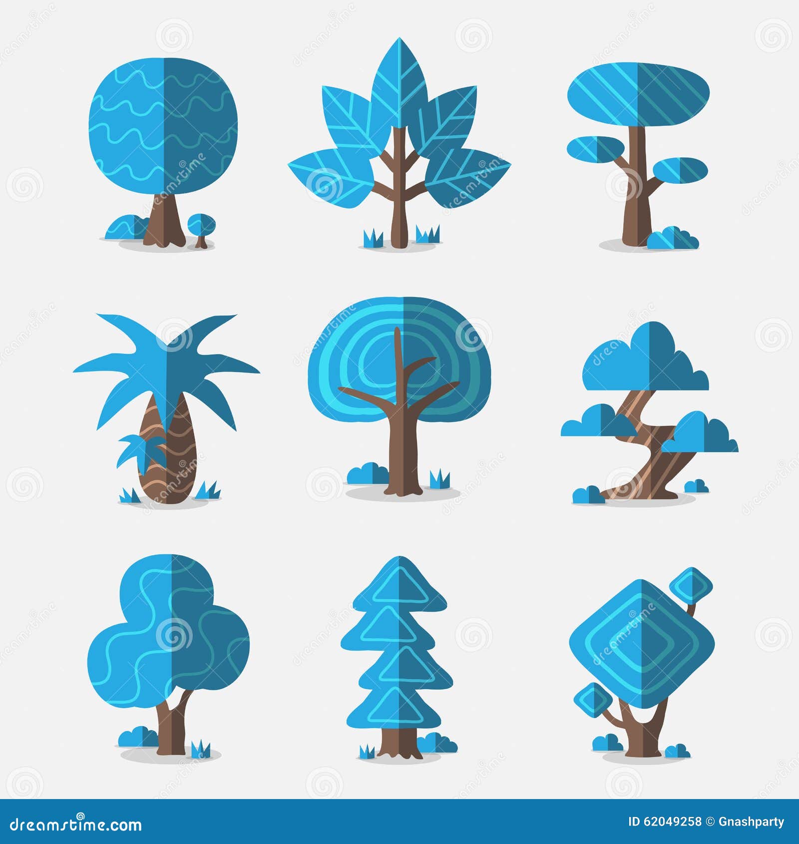 Cartoon Vector Blue Trees Collection Stock Vector - Illustration of ...