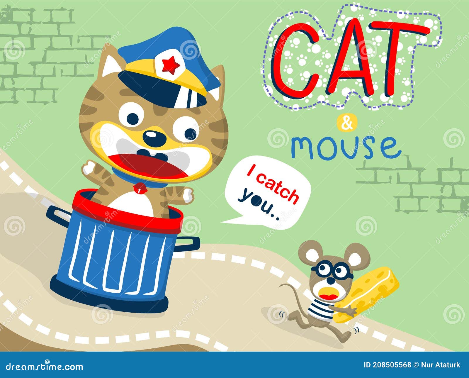 Red Cat Hunting For Mouse. Isolated On A White Background. EPS 10 ...