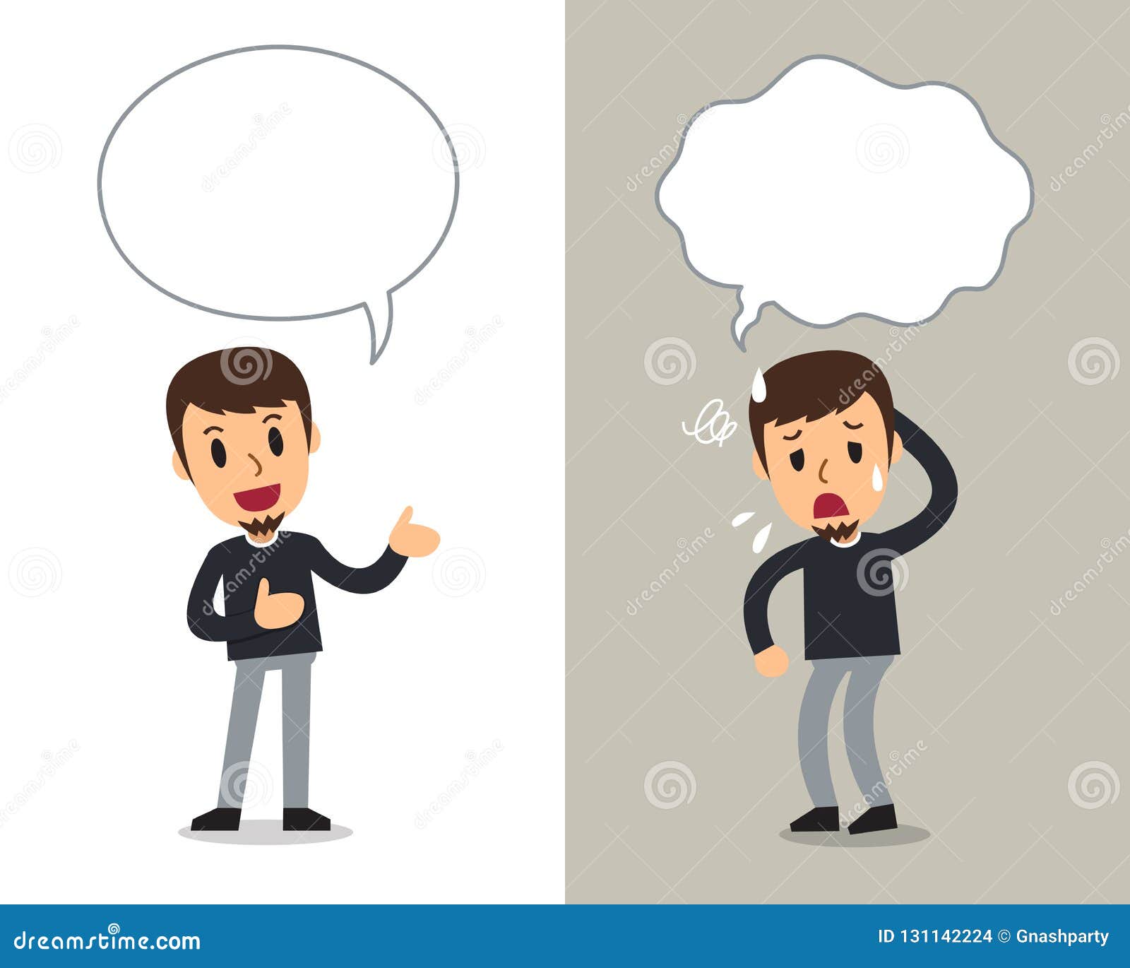 Cartoon Vector Character Man Expressing Different Emotions with Speech ...
