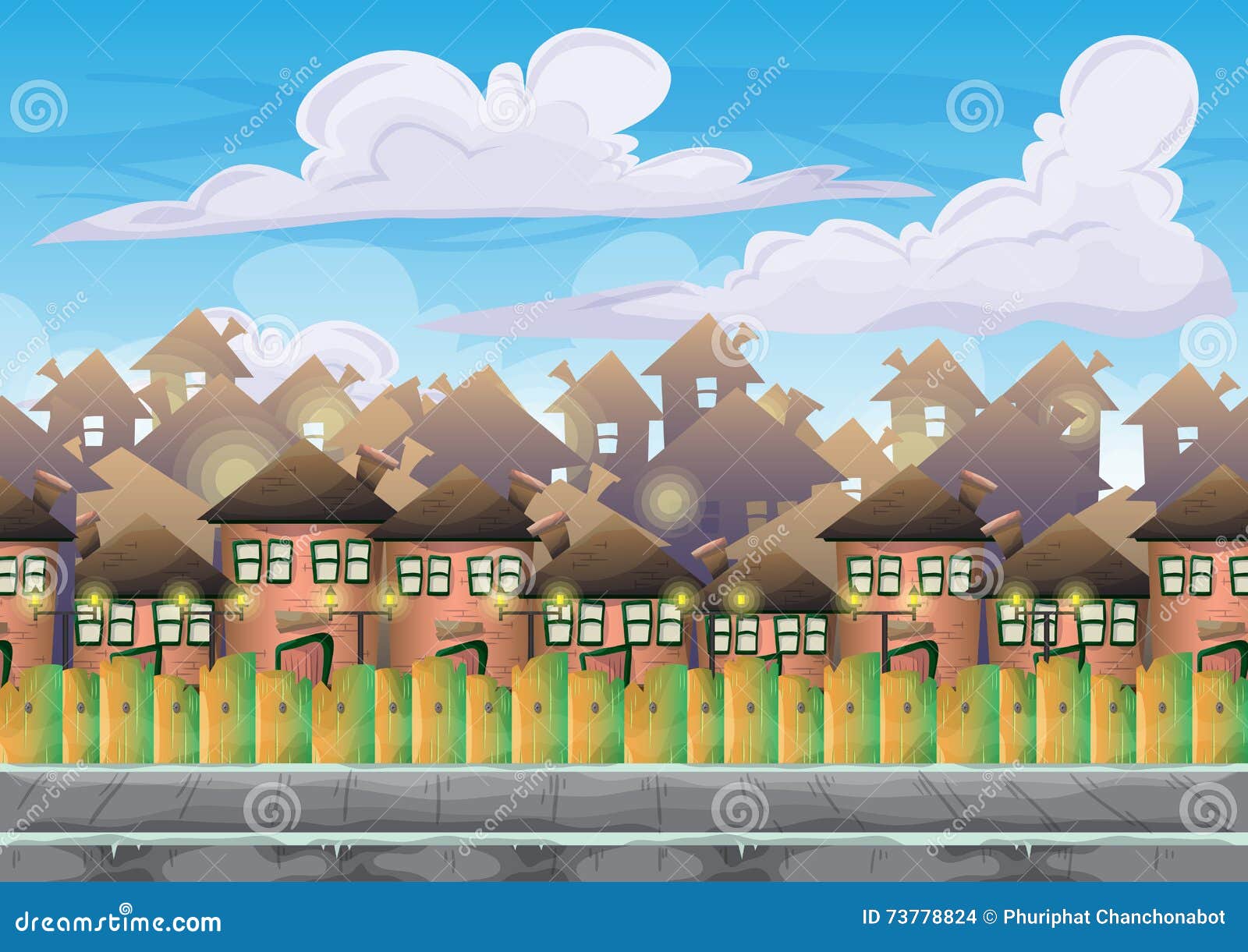 Cartoon Vector City Sky with Separated Layers for Game and Animation ...