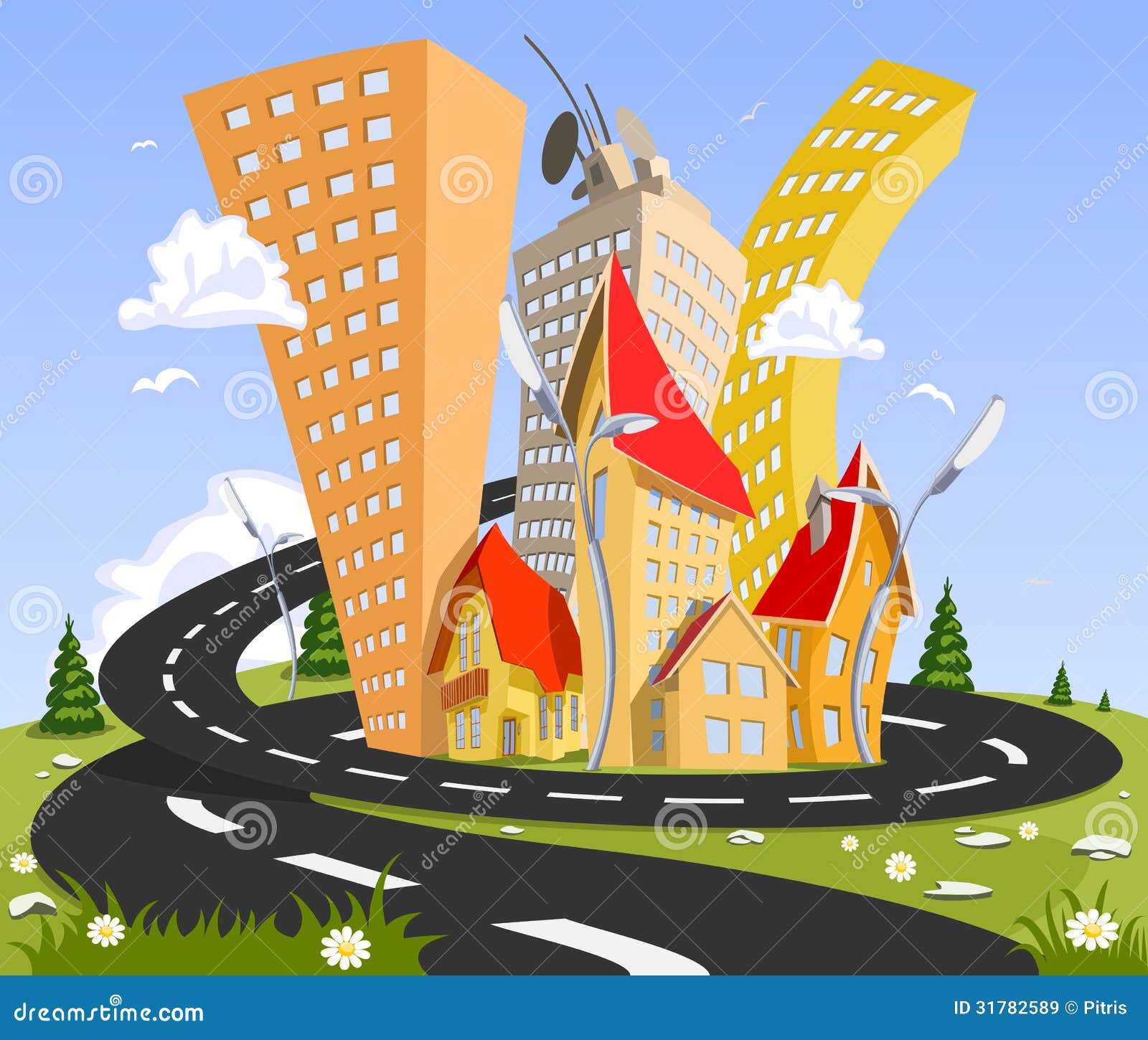 Cartoon Vector City - Summer Stock Vector - Illustration of green, blue ...