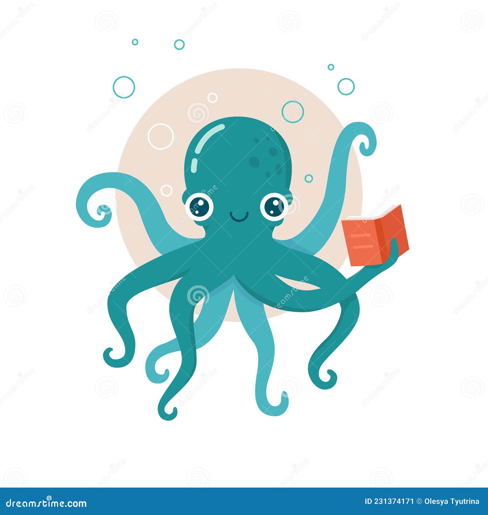 Cartoon Vector Cute Octopus with Book Stock Vector - Illustration of ...