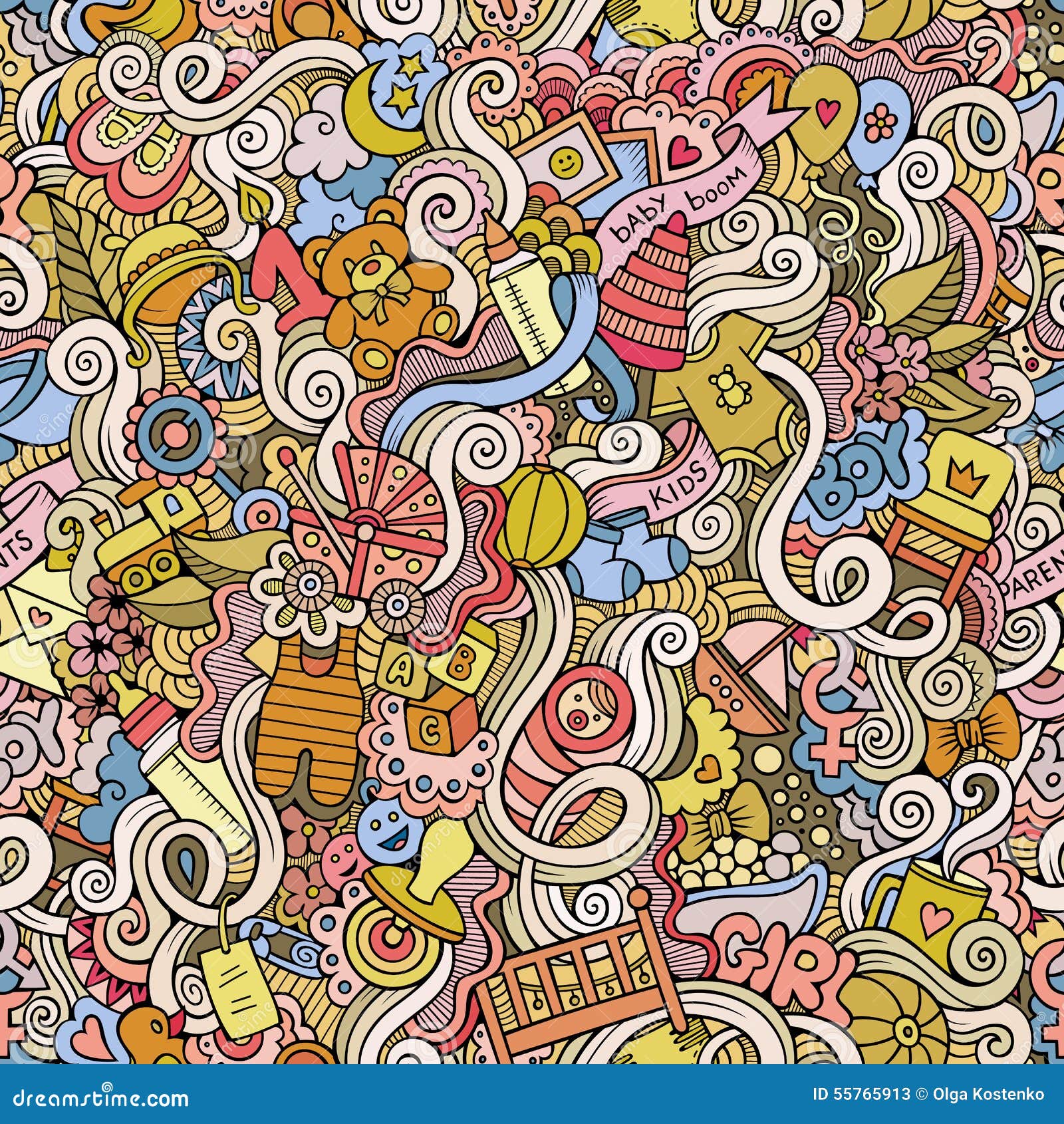 Cartoon Vector Doodle Children Seamless Pattern Stock Vector ...