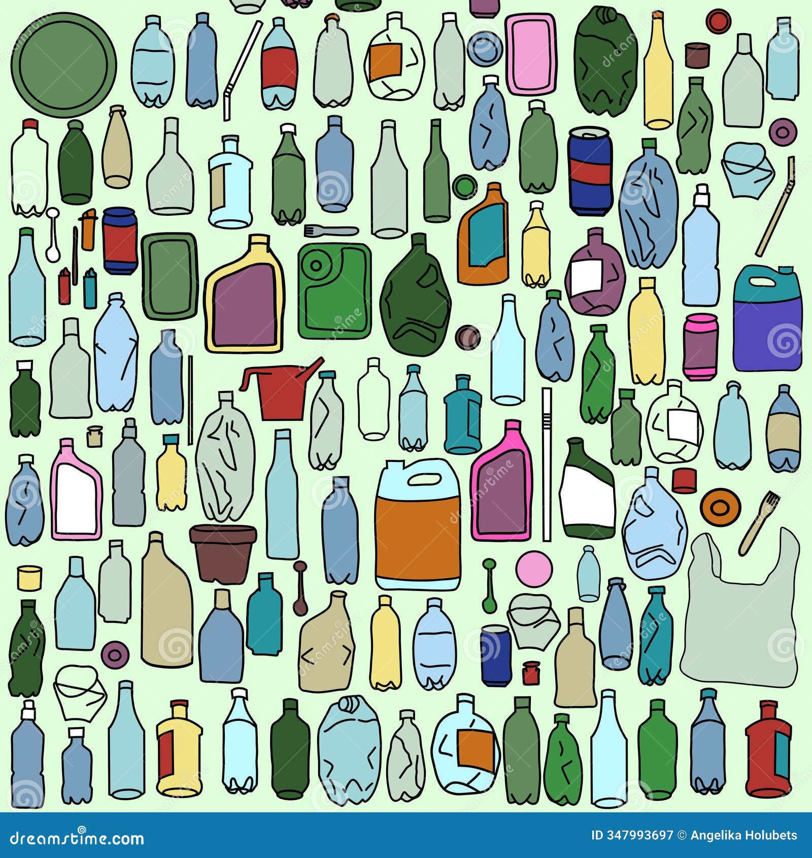 Cartoon Vector Doodle of Plastic Bottles and Garbage Stock Illustration ...