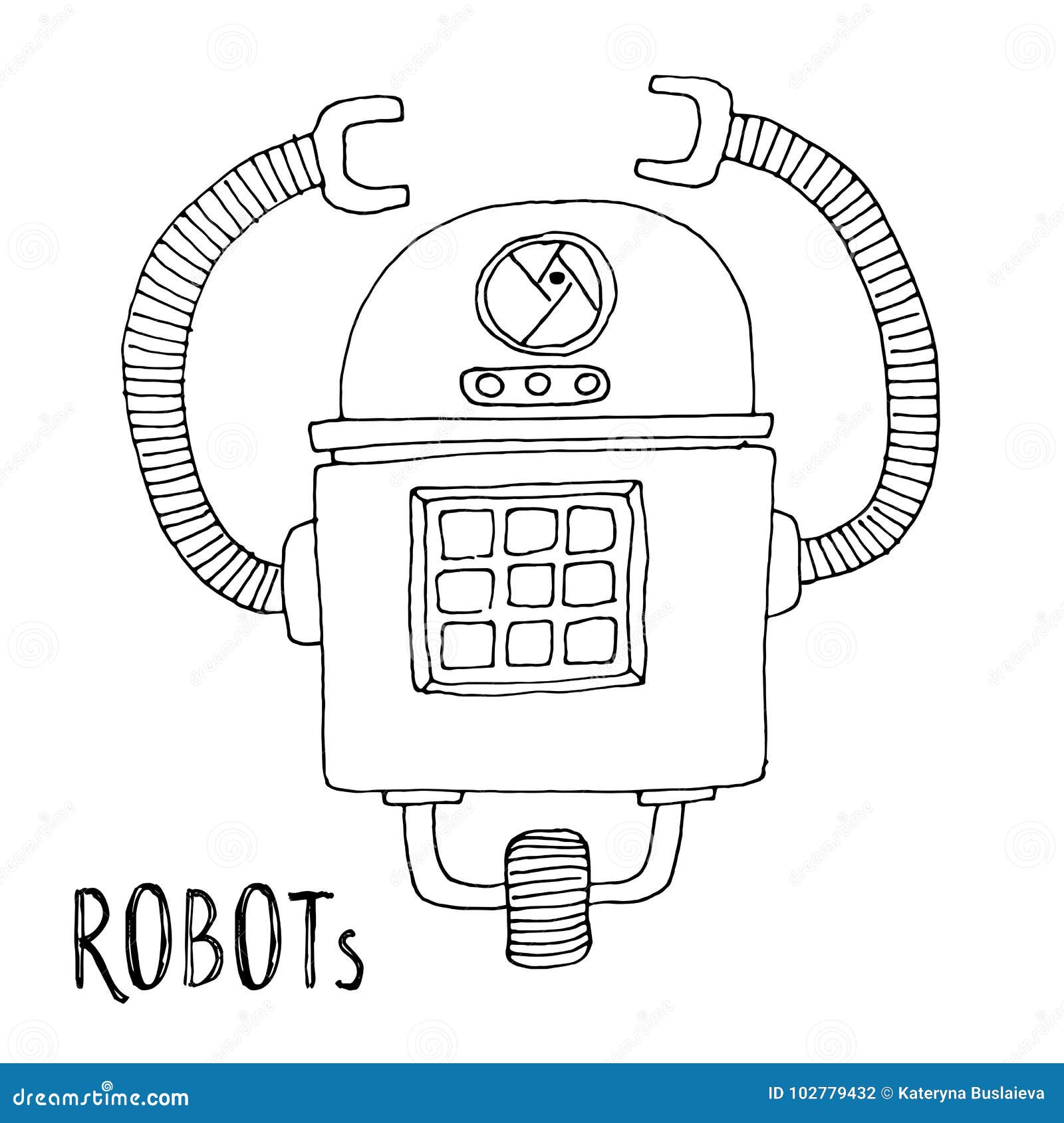 Doodle Robot Runs Isolated On White Background. Vector Illustration ...