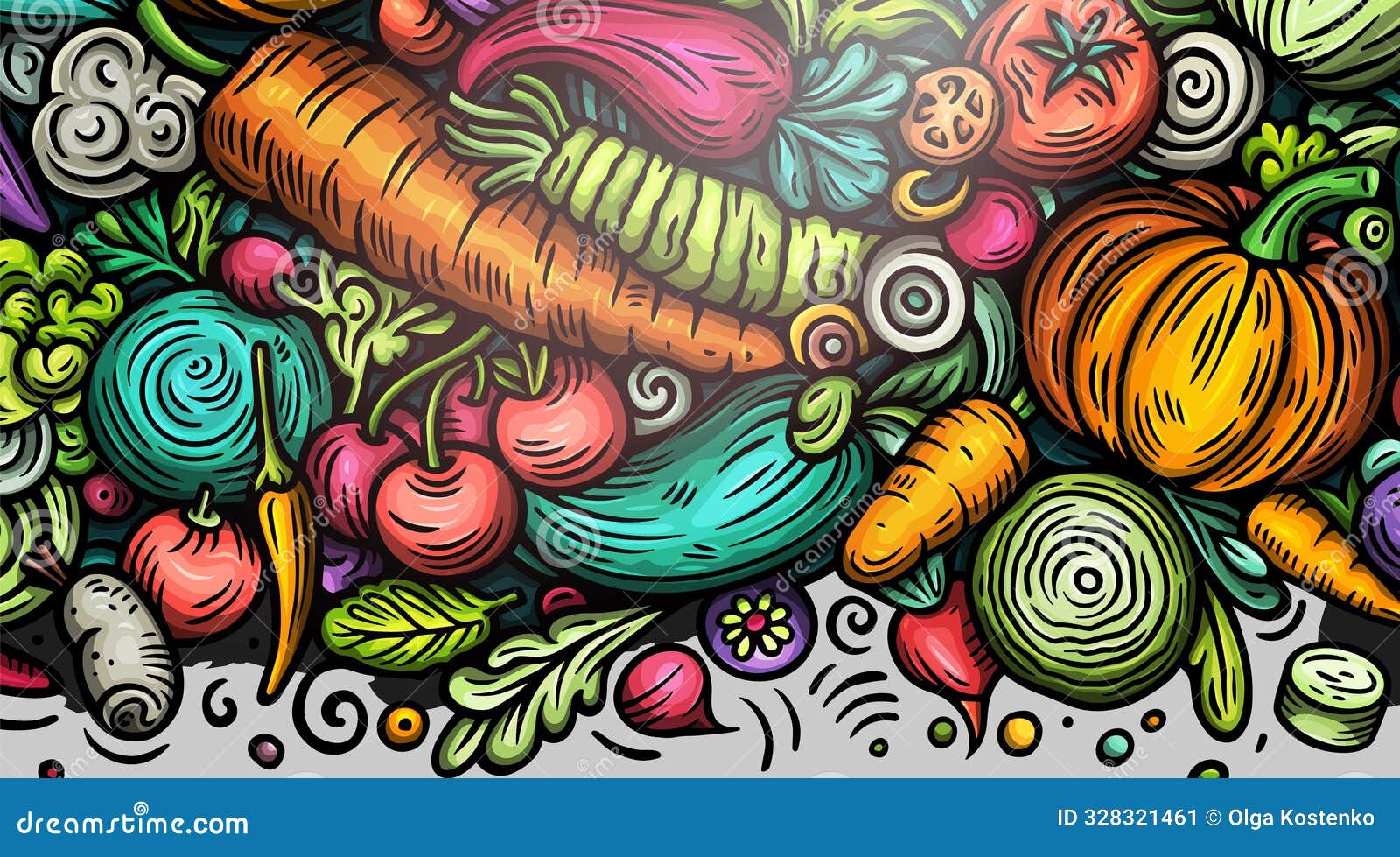 Cartoon Vector Doodle Vegetables Banner Background Stock Vector ...
