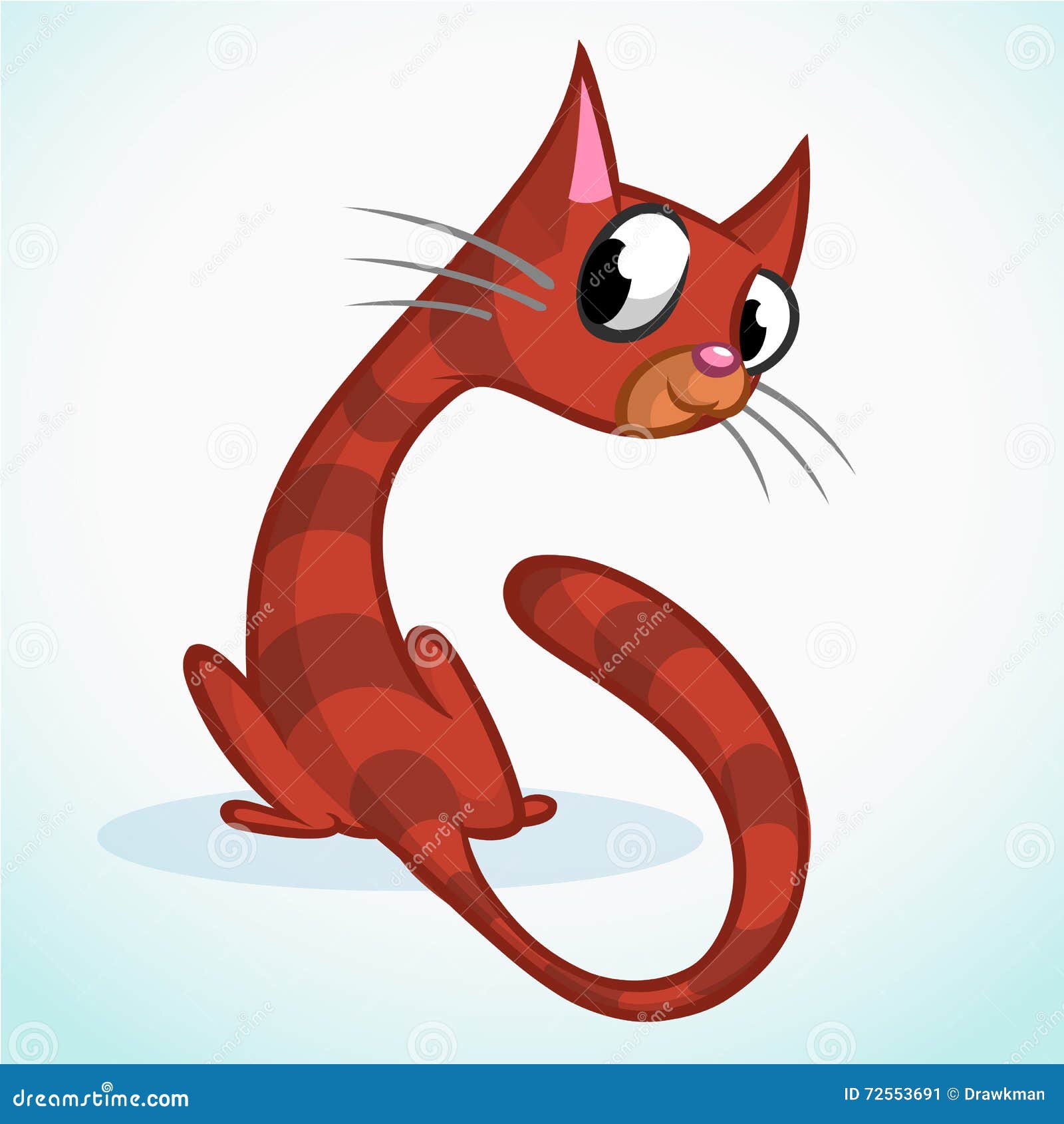 Cartoon Vector Drawing Illustration of Sitting Red and Striped Tabby ...