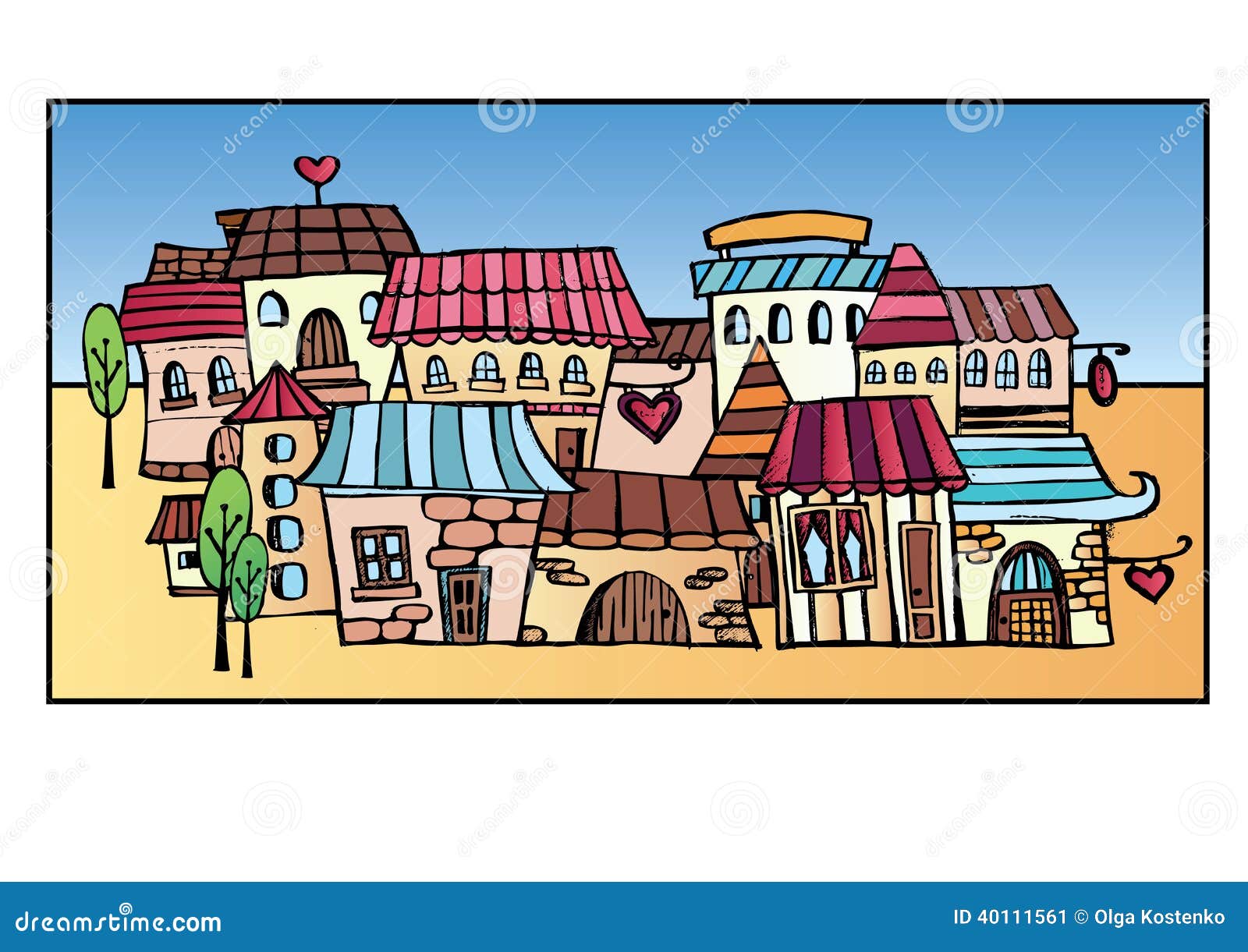 Cartoon Vector Drawing Town Stock Vector - Illustration of cafe ...