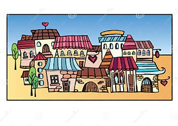 Cartoon Vector Drawing Town Stock Vector - Illustration of cafe ...