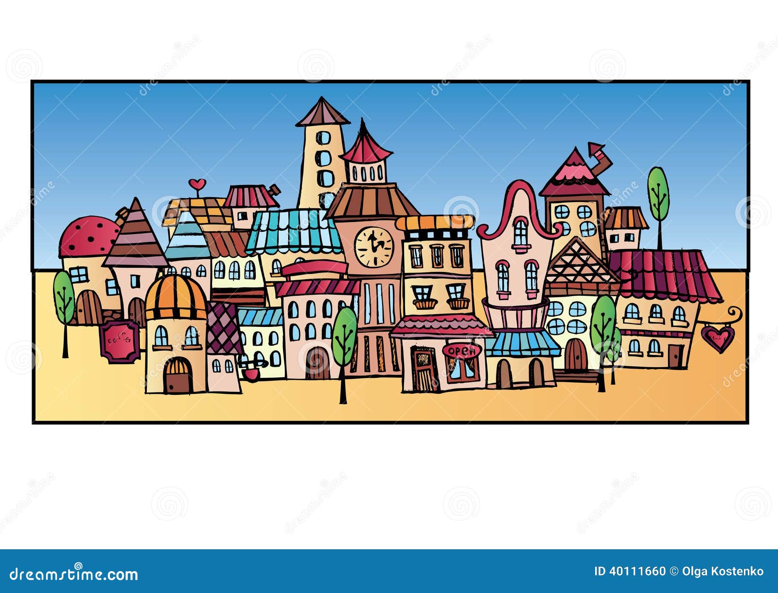 Cartoon Vector Drawing Town Stock Vector - Illustration of architecture ...