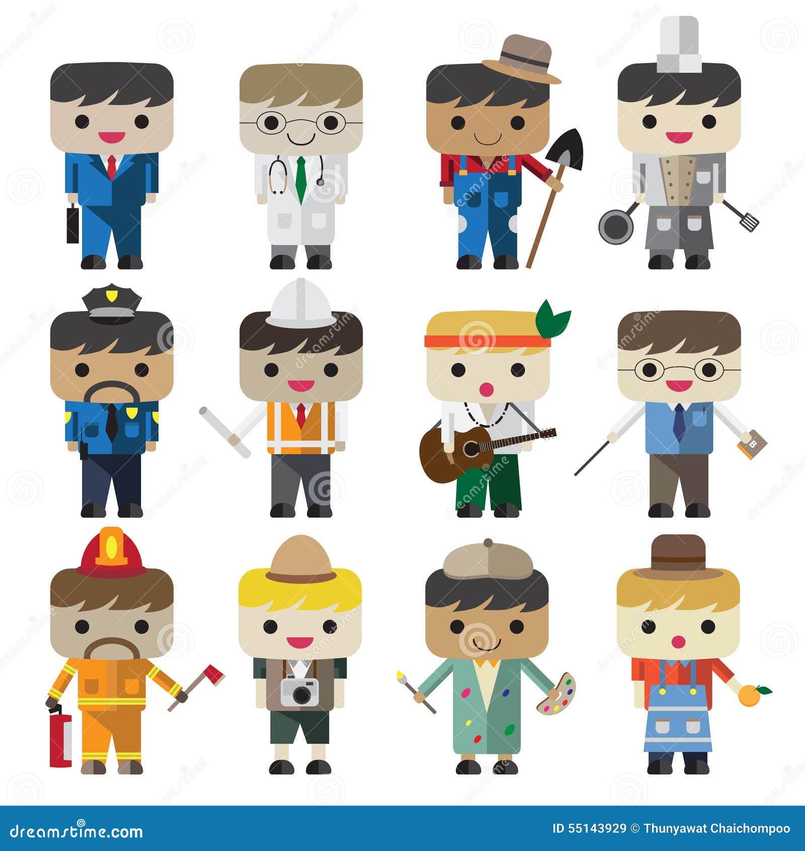 Cartoon Vector Flat Male Different Occupation Characters Stock Vector ...