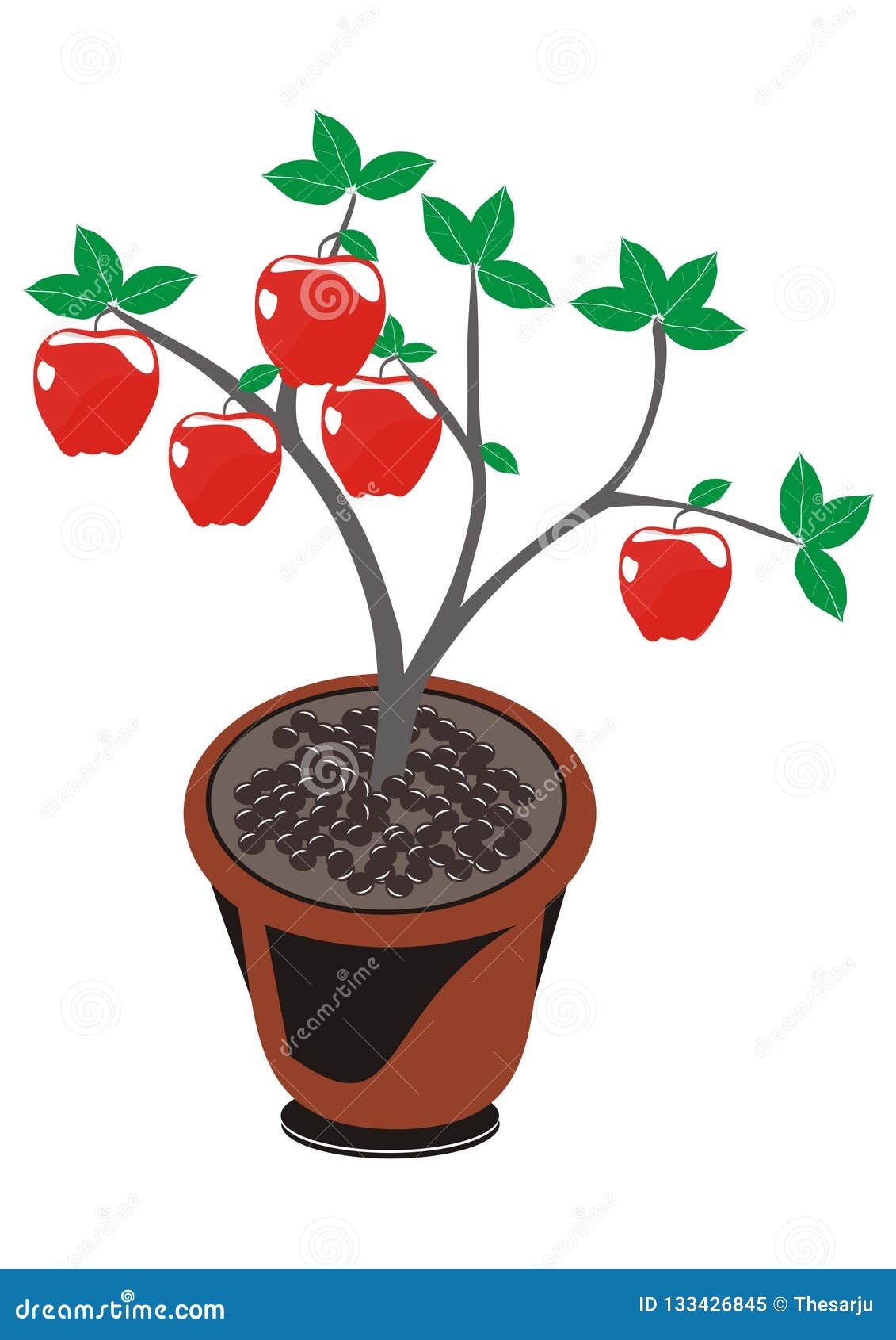 Cartoon Vector Fresh Apple in Pot Stock Illustration - Illustration of ...
