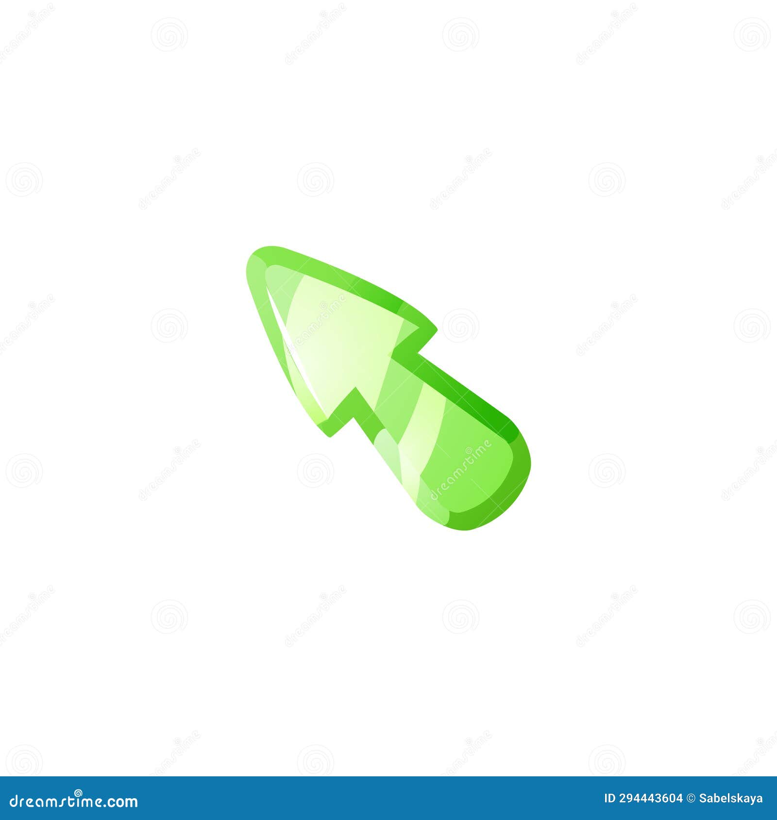 Cartoon Vector Glassy Arrow, Cursor Game, Element for Game User Interfaces, Ice or Stone Green ...