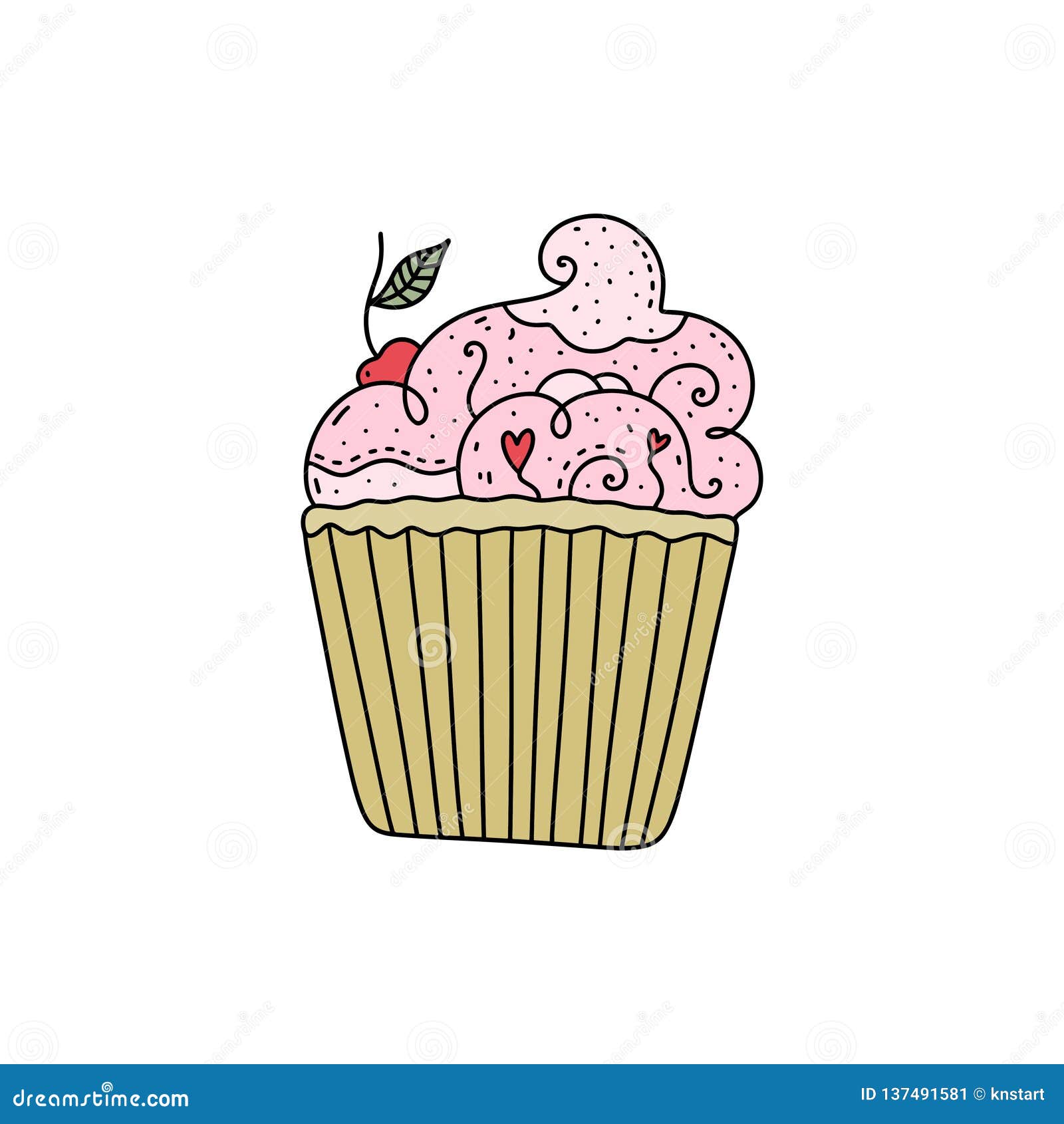 Vector Hand Drawn Cupcake with Doodle Ornament Stock Illustration ...