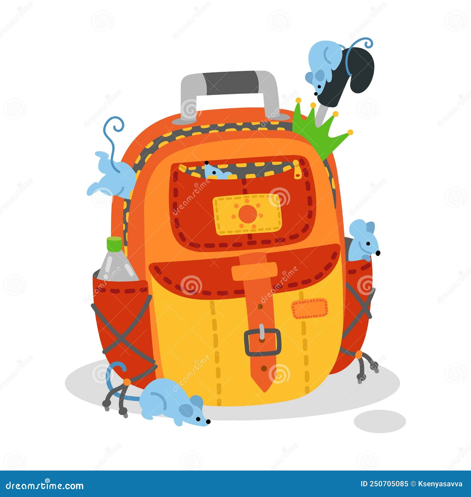 Cartoon Vector Illustration, Backpack and Curious Mice Stock Vector ...