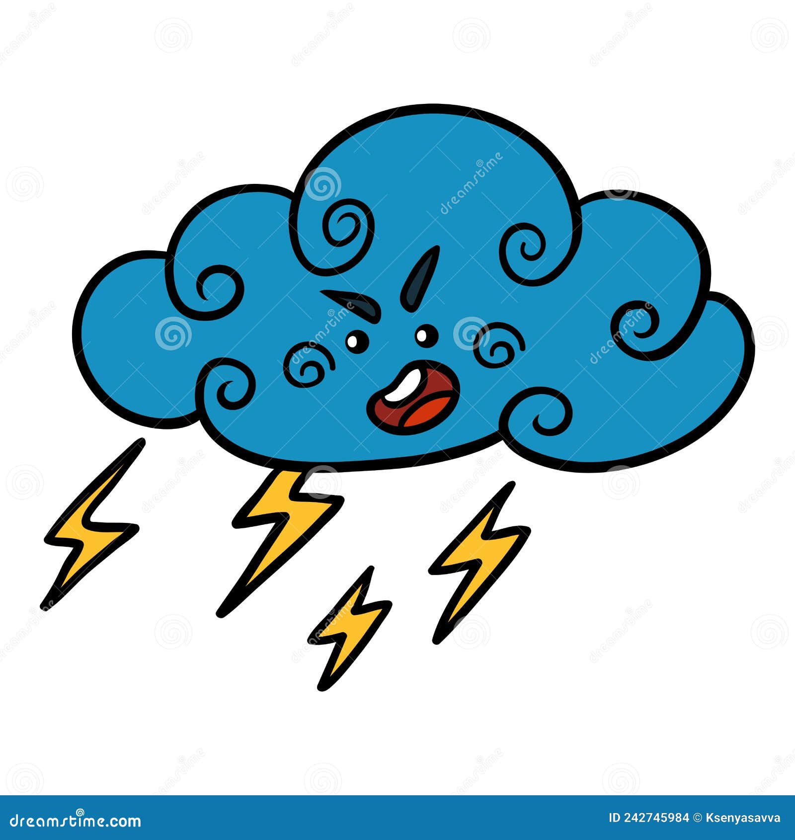 Cartoon Vector Illustration for Children, Thundercloud with Lightning ...