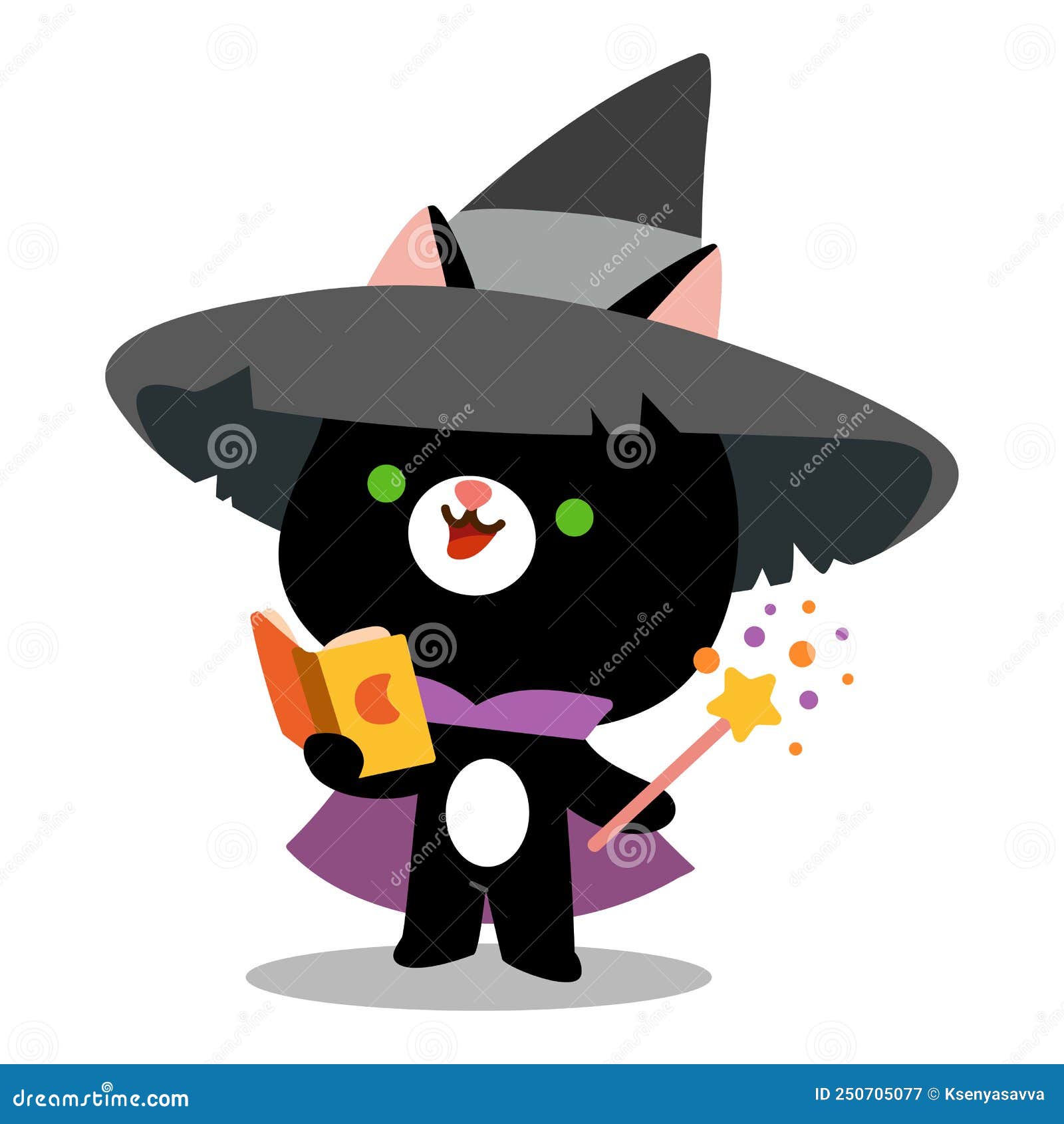 Cartoon Vector Illustration, Cute Wizard Cat with Magic Wand Stock ...