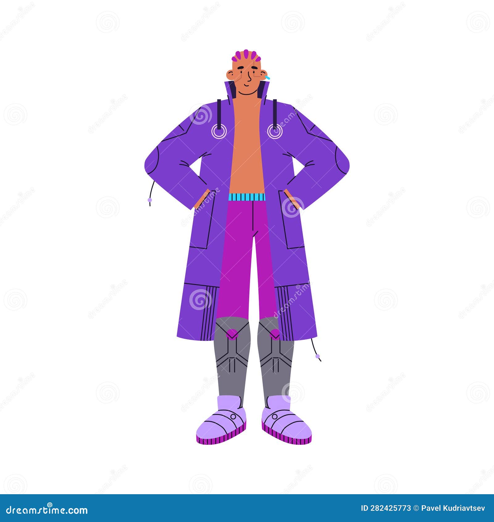 Cartoon Vector Illustration Cyberpunk with Bionic Implants and ...