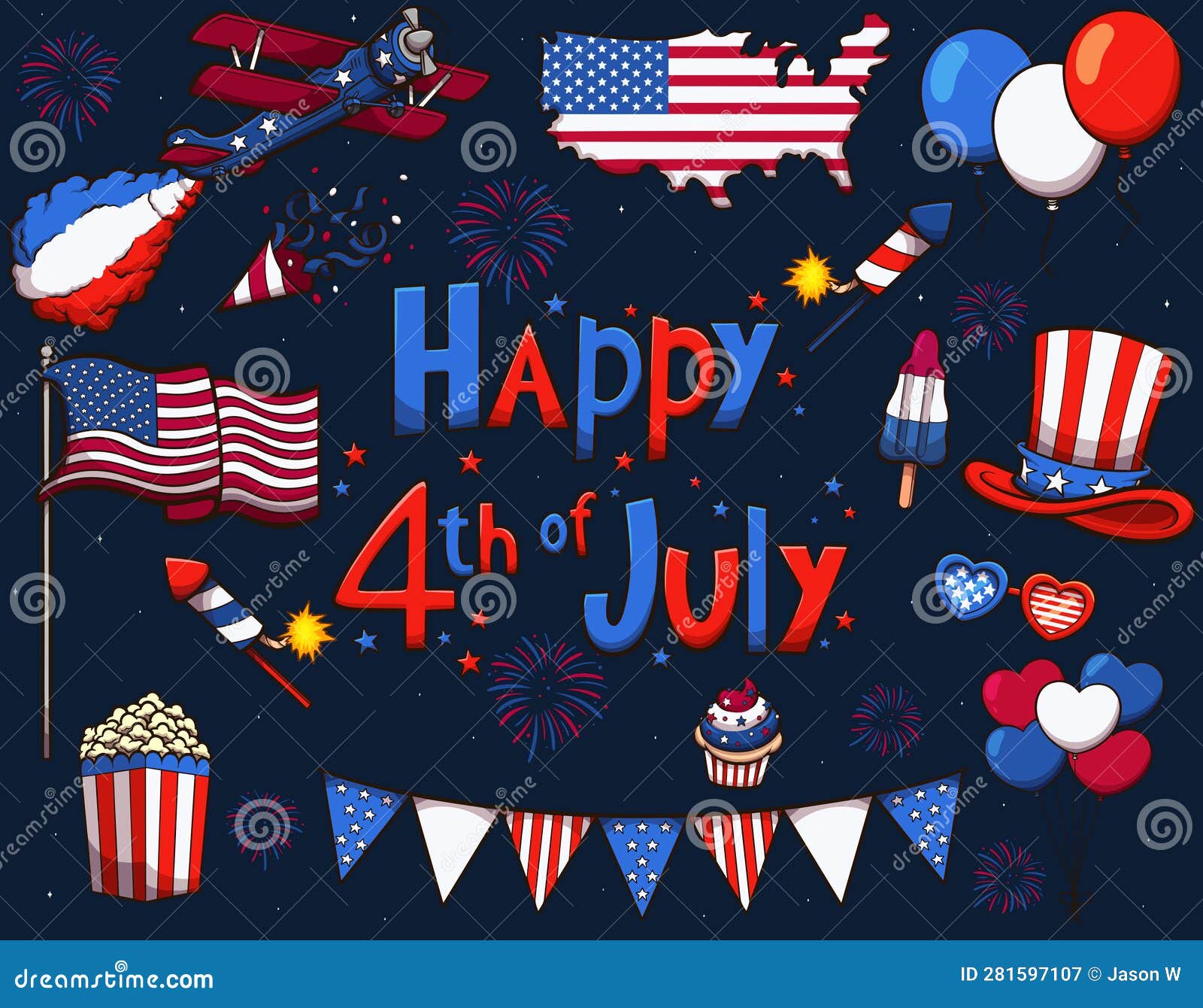 Happy 4th of July. Vector Clip Art Illustration with Simple Gradients ...
