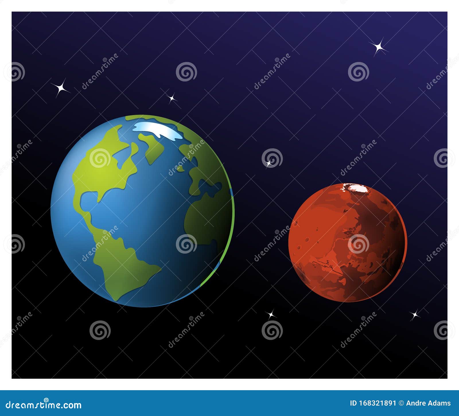Earth, Mars, Jupiter On The Space Background With Stars, Comets. Space ...