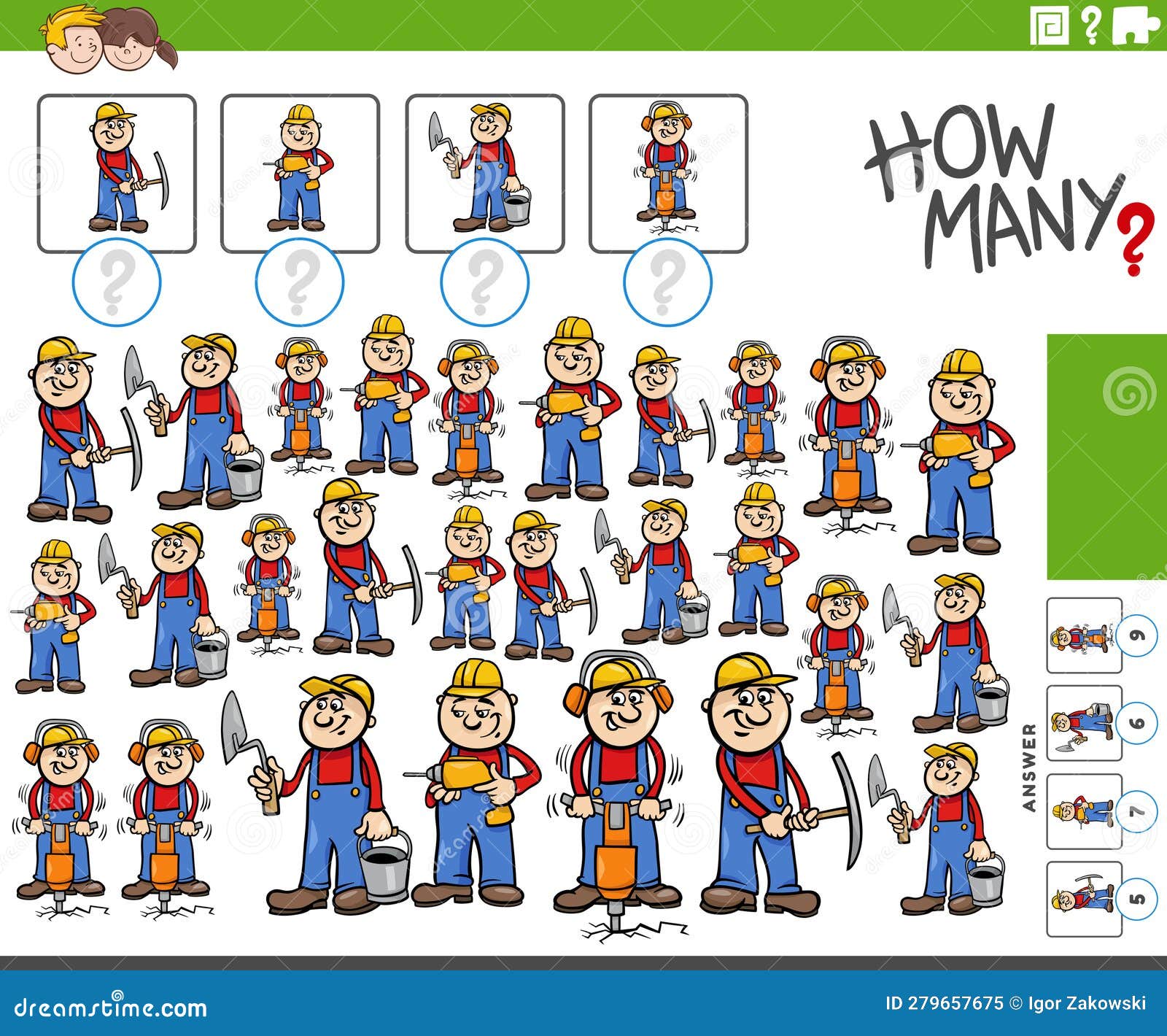 How Many Cartoon Workers Characters Counting Activity Stock Vector ...