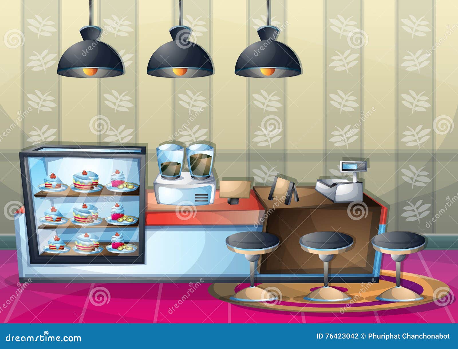 Cartoon Vector Illustration Interior Cafe Room with Separated Layers ...