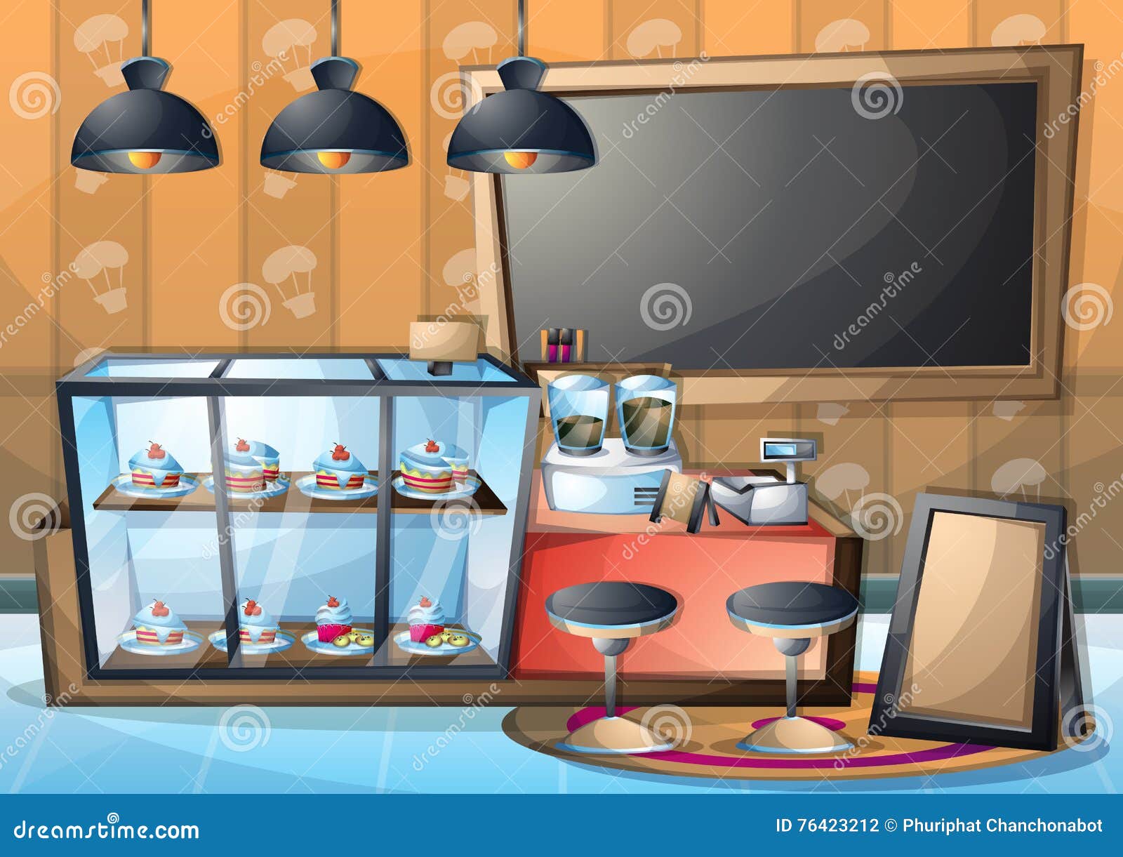 Cartoon Vector Illustration Interior Cafe Room with Separated Layers ...