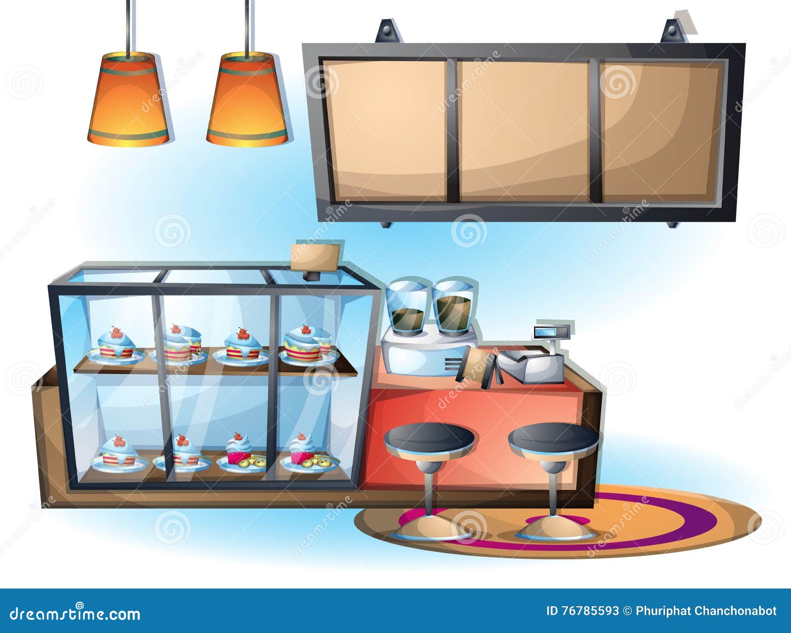 Cartoon Vector Illustration Interior Cafe Room with Separated Layers ...