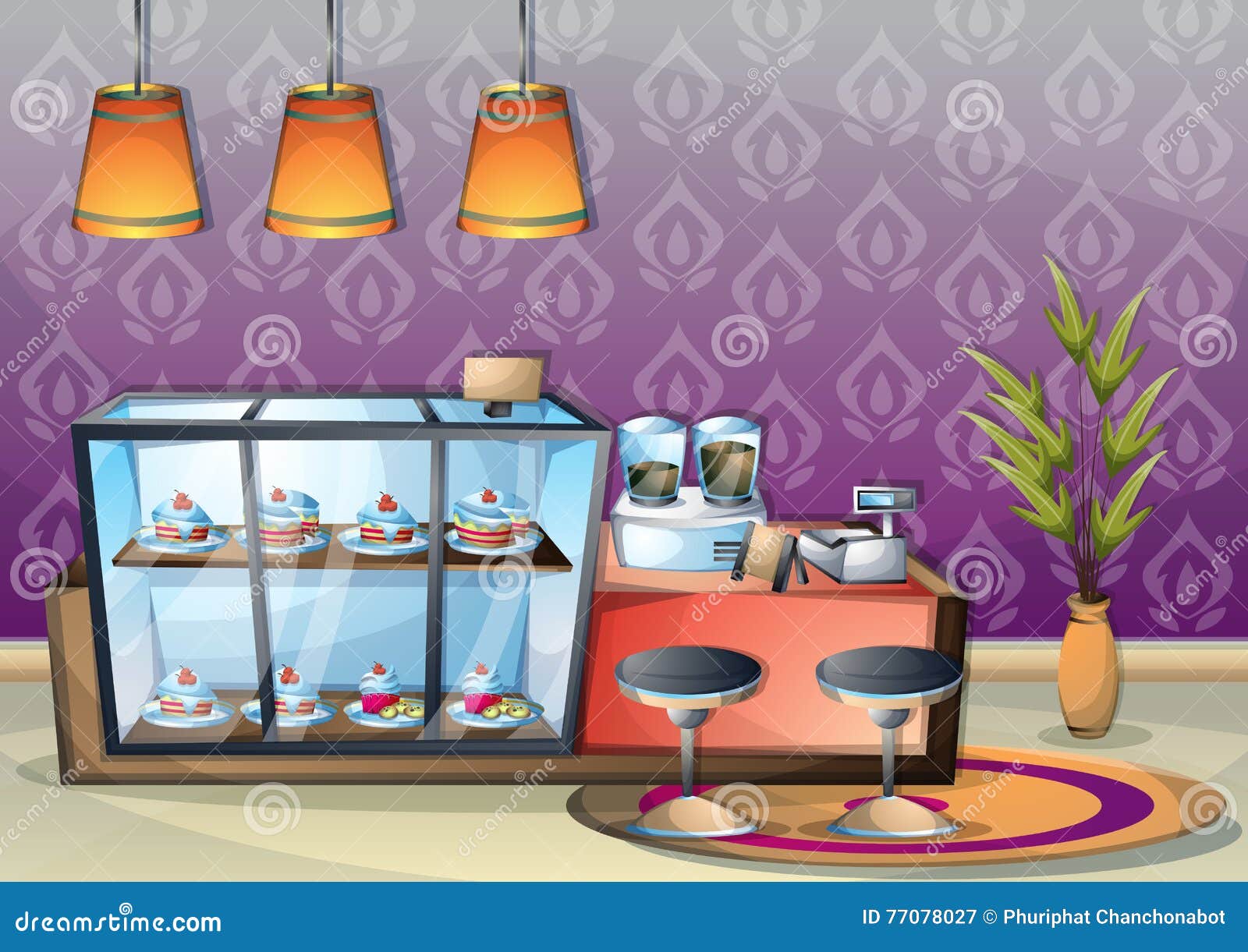 Cartoon Vector Illustration Interior Cafe Room with Separated Layers ...