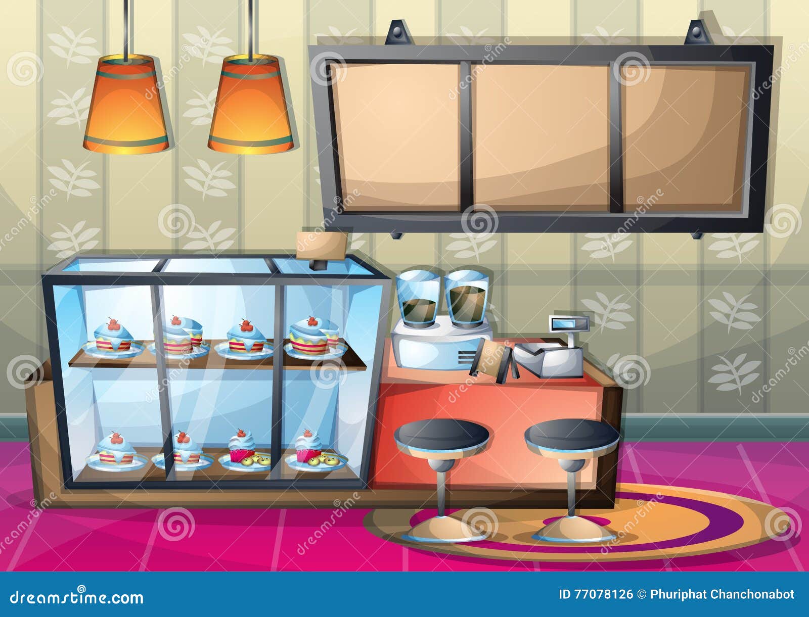 Cartoon Vector Illustration Interior Cafe Room with Separated Layers ...