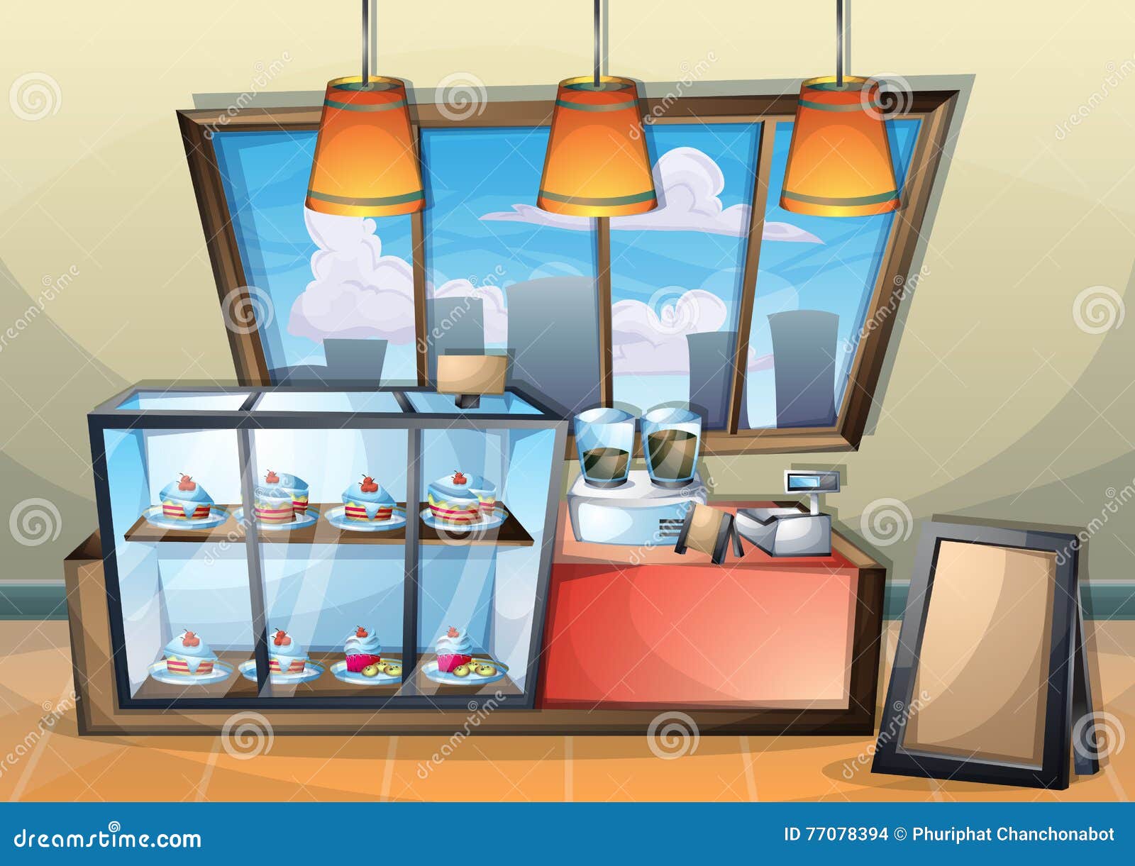 Cartoon Vector Illustration Interior Cafe Room with Separated Layers ...