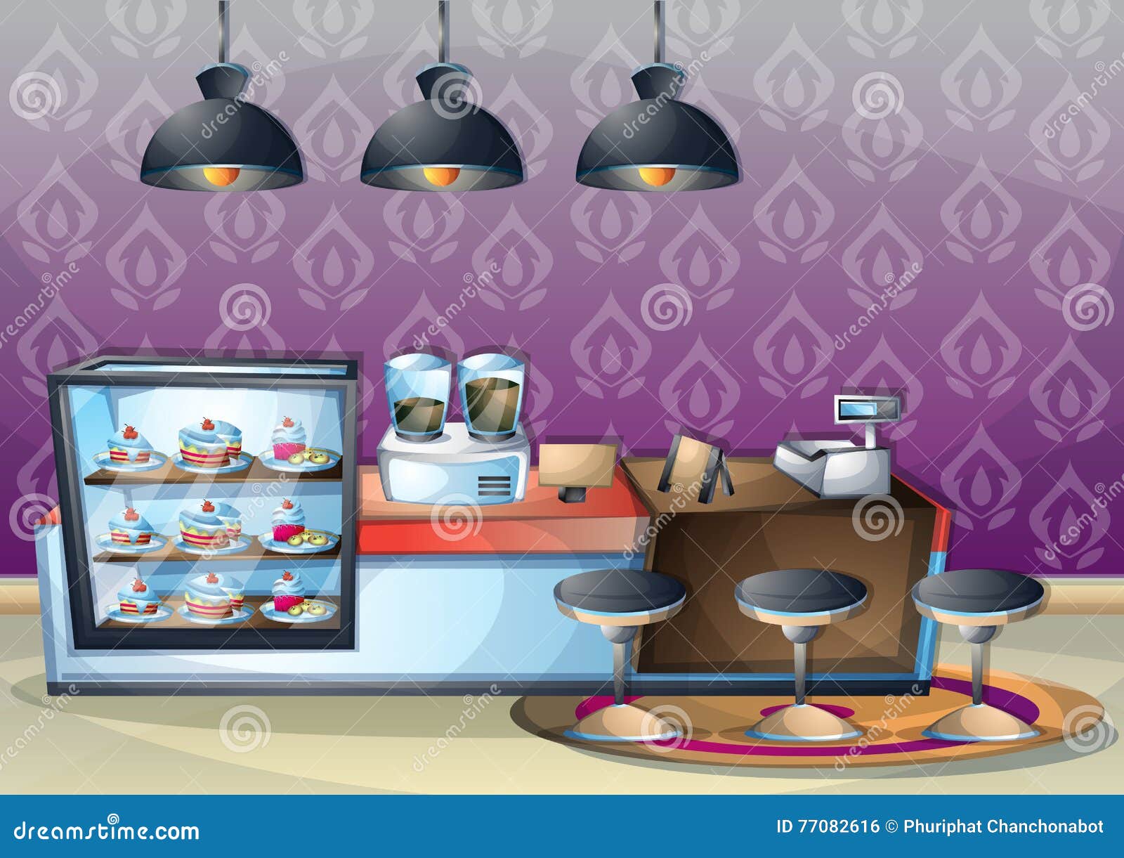 Cartoon Vector Illustration Interior Cafe Room with Separated Layers ...