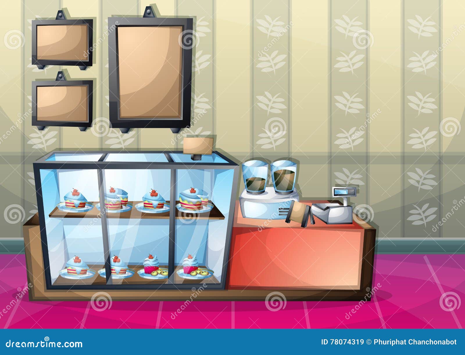 Cartoon Vector Illustration Interior Cafe Room with Separated Layers ...