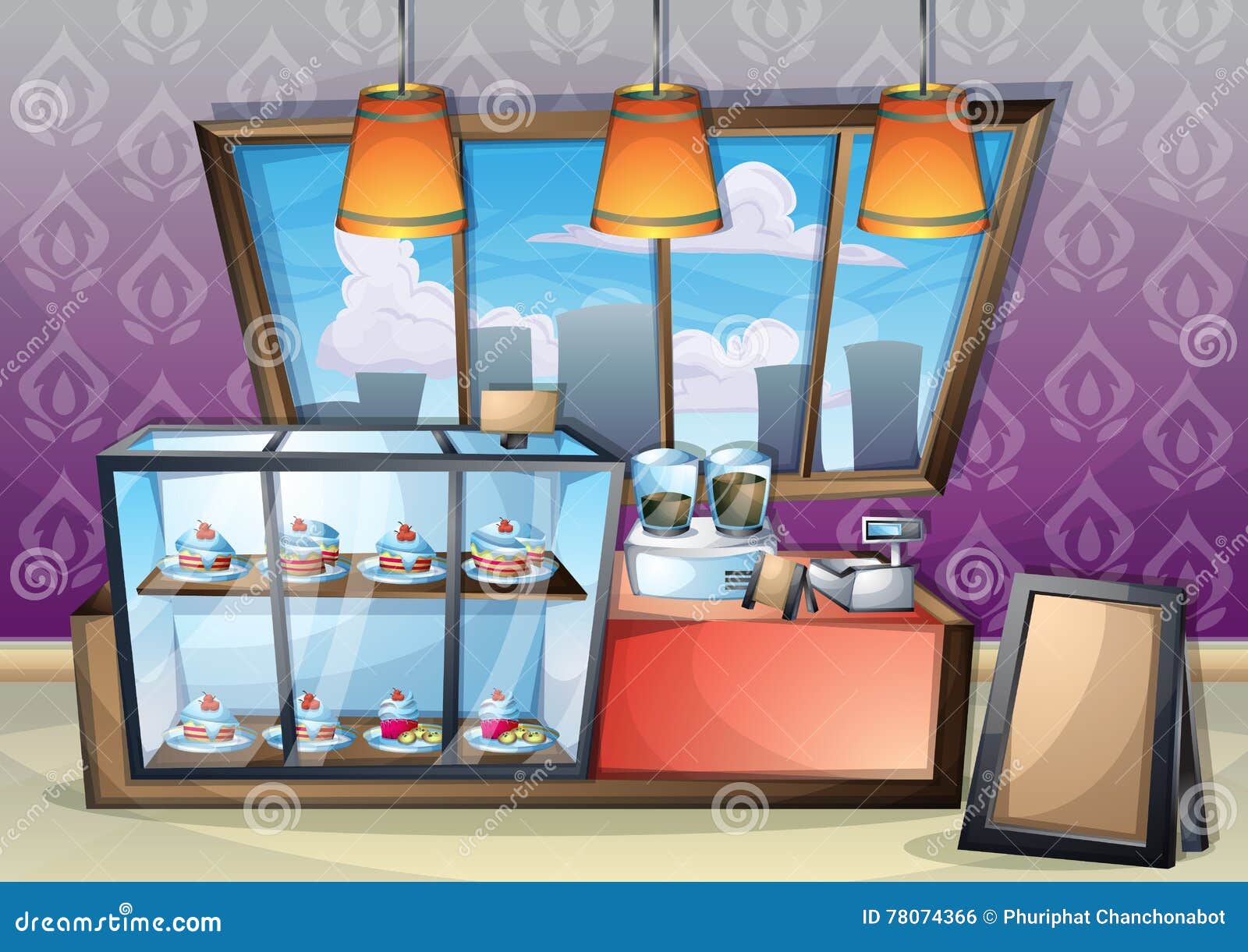 Cartoon Vector Illustration Interior Cafe Room with Separated Layers ...