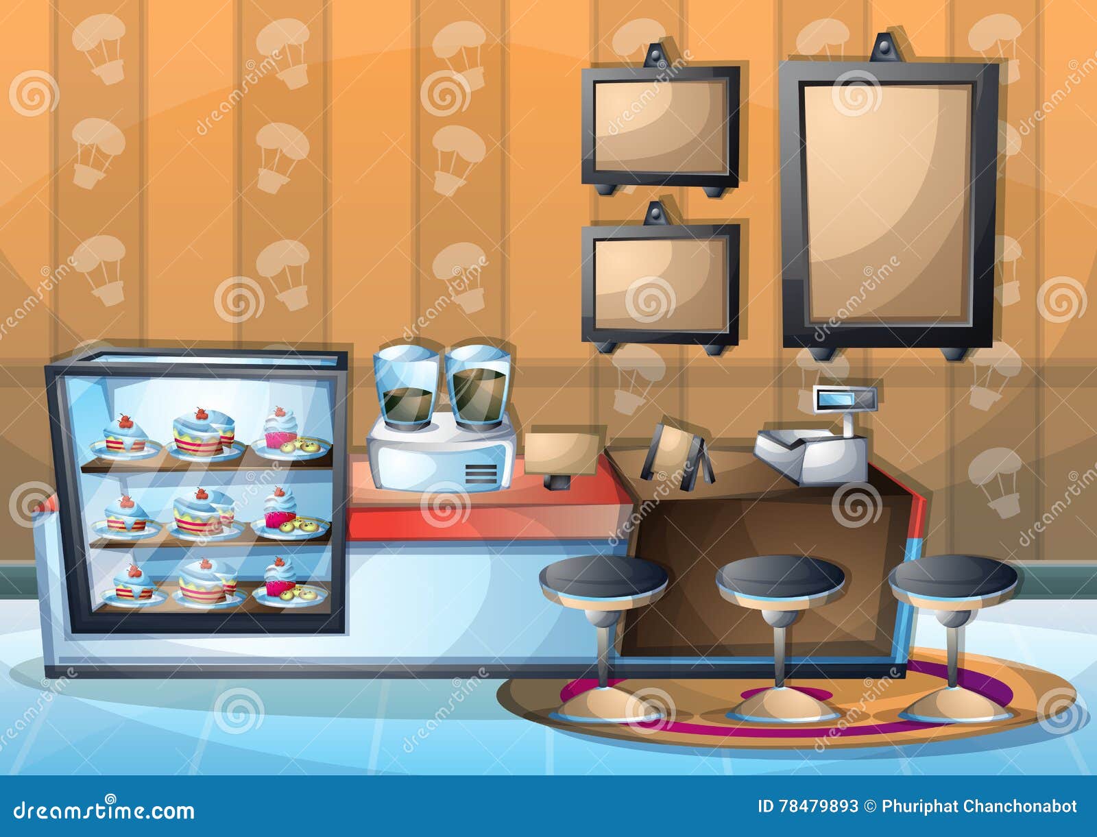 Cartoon Vector Illustration Interior Cafe Room with Separated Layers ...