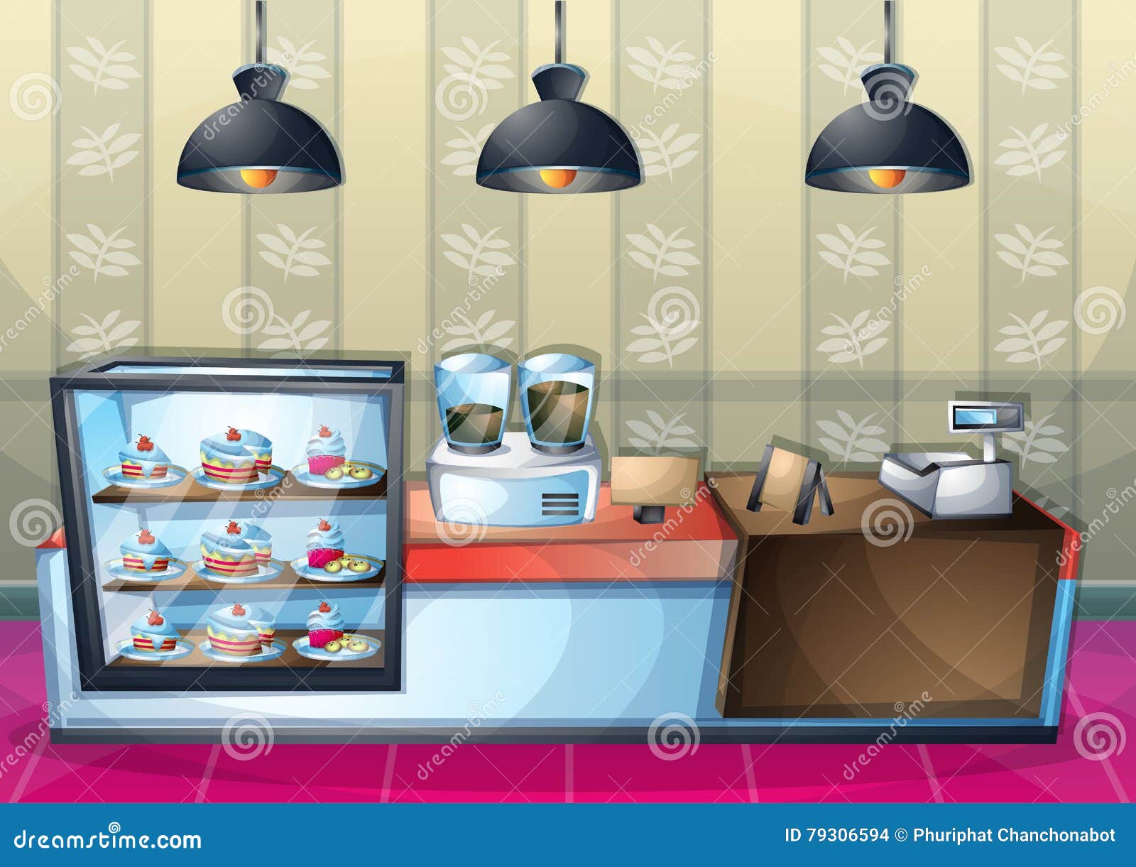 Cartoon Vector Illustration Interior Cafe Room with Separated Layers ...