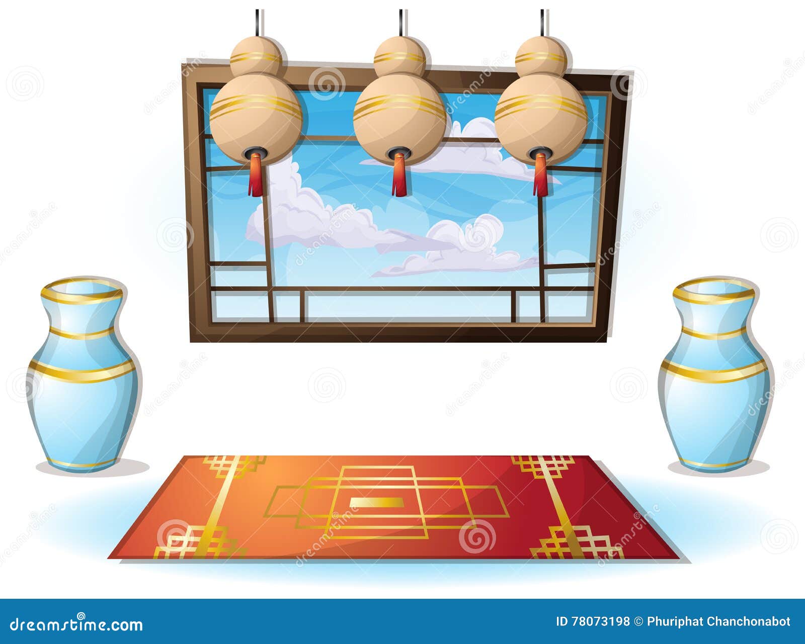 Cartoon Vector Illustration Interior Chinese Room with Separated Layers ...