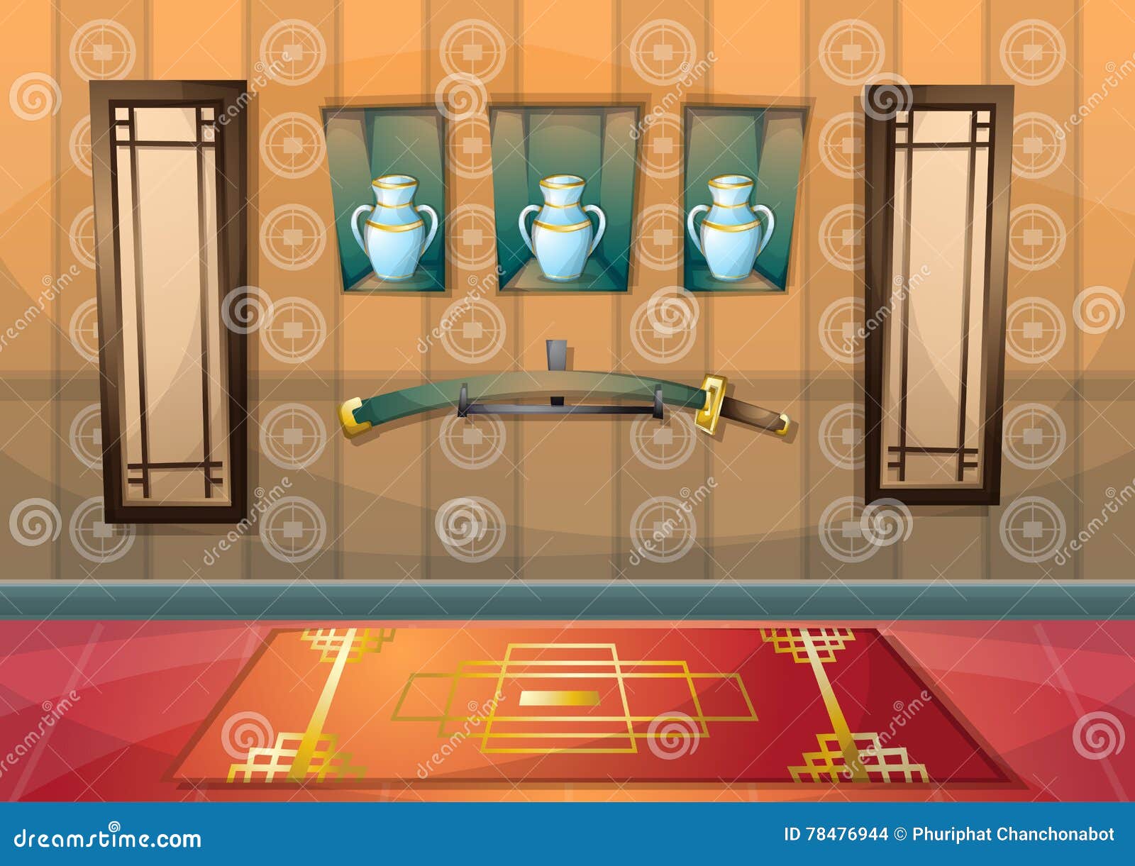 Cartoon Vector Illustration Interior Chinese Room with Separated Layers ...