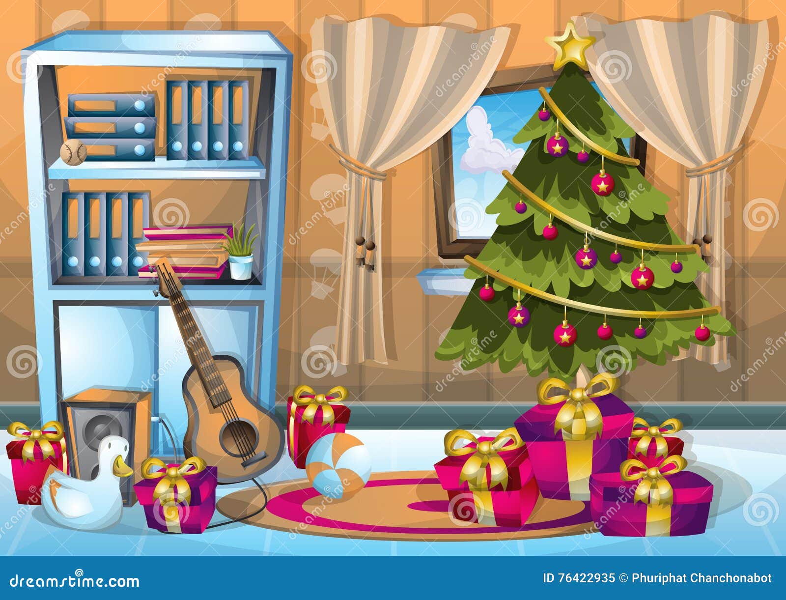 Cartoon Vector Illustration Interior Christmas Room with Separated ...