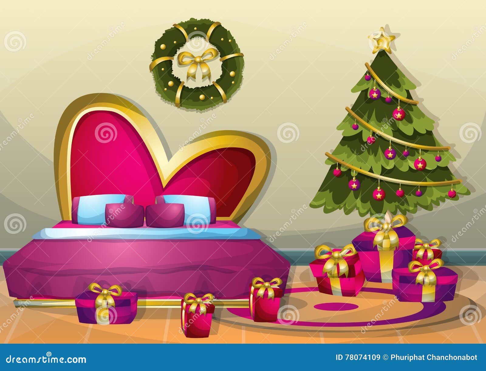 Cartoon Vector Illustration Interior Christmas Room with Separated ...