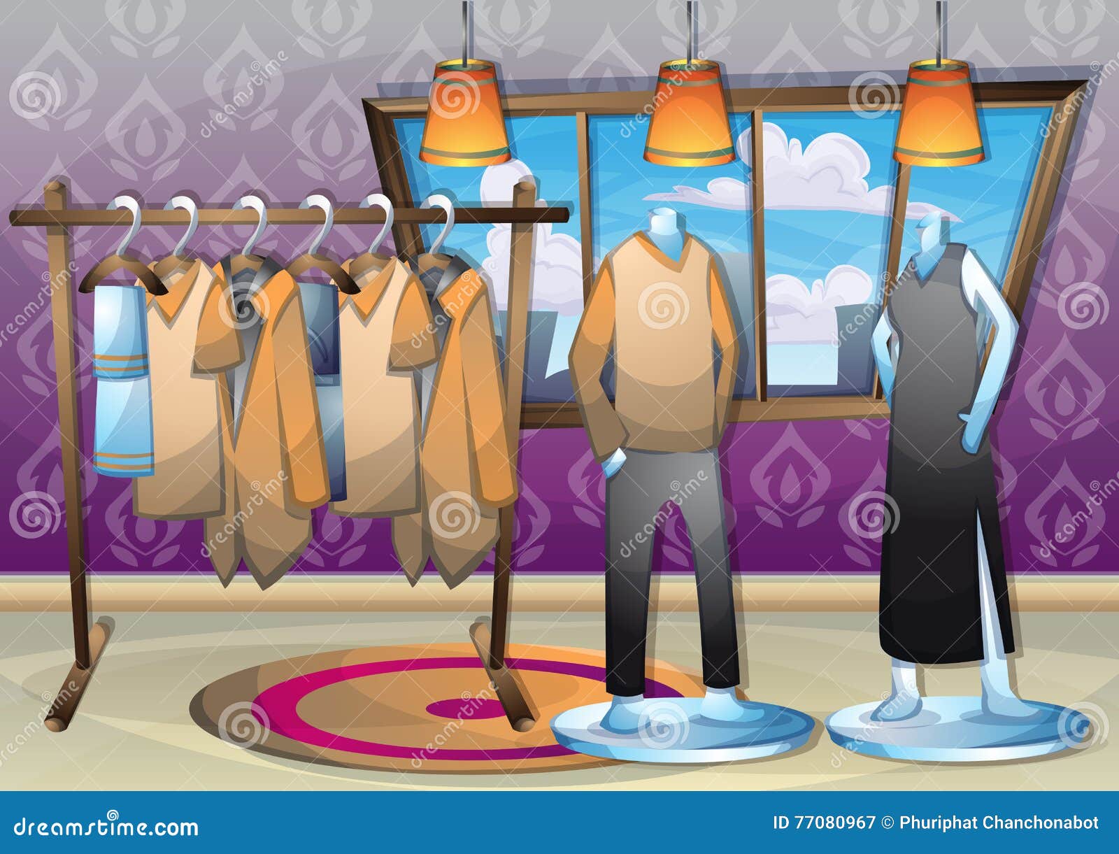 Cartoon Vector Illustration Interior Clothing Room with Separated ...