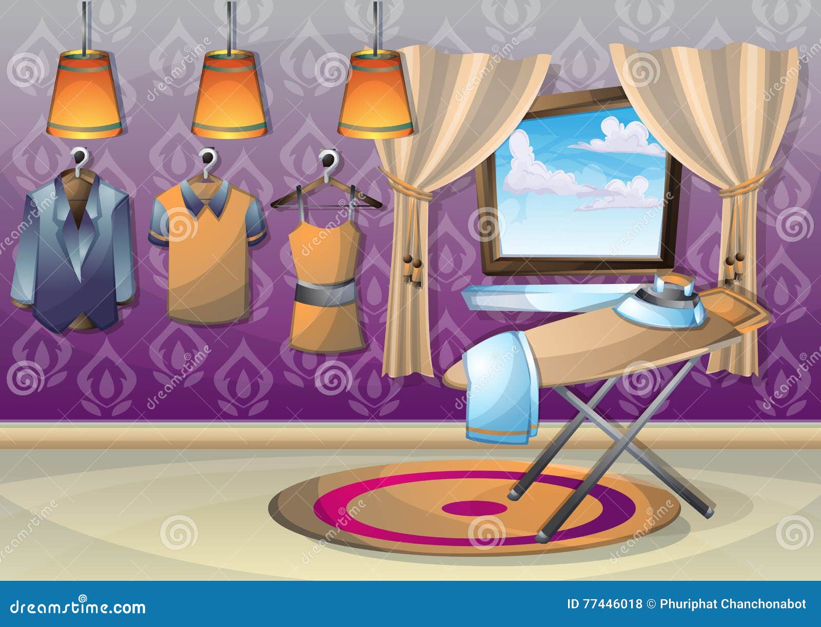 Cartoon Vector Illustration Interior Clothing Room with Separated ...