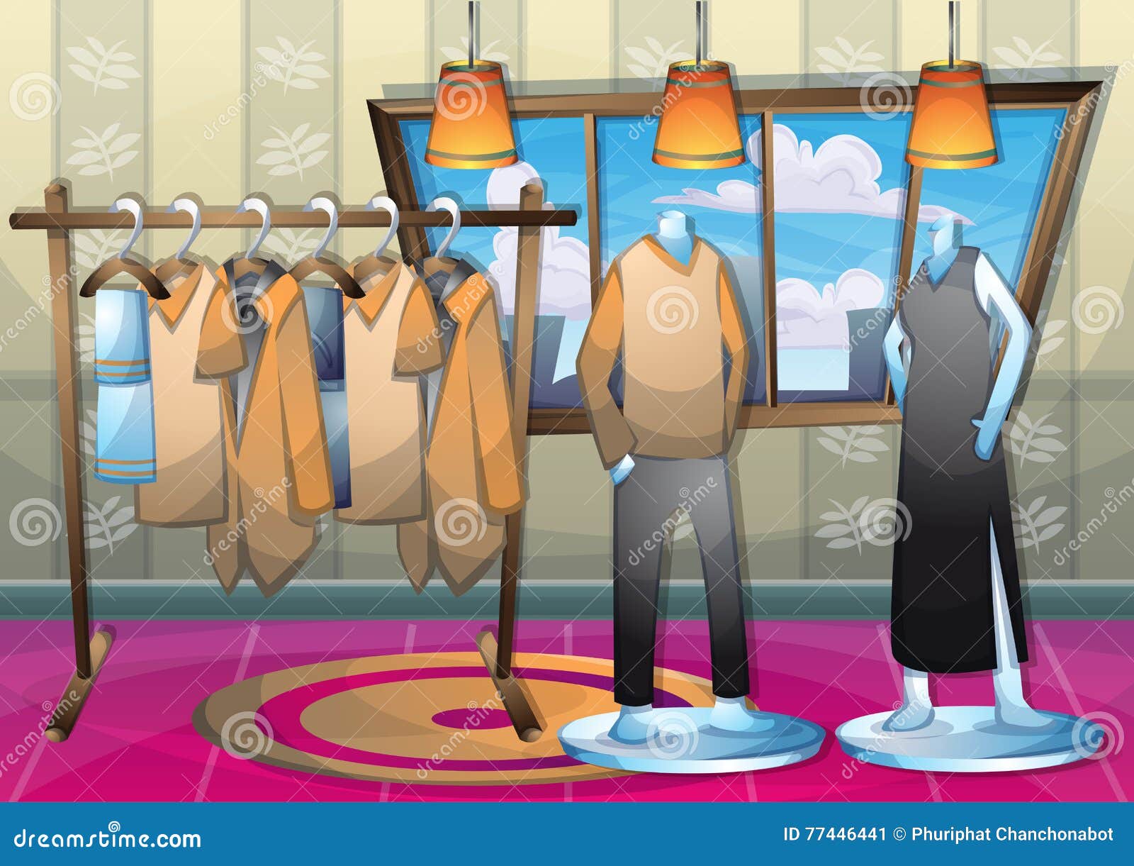 Cartoon Vector Illustration Interior Clothing Room with Separated ...