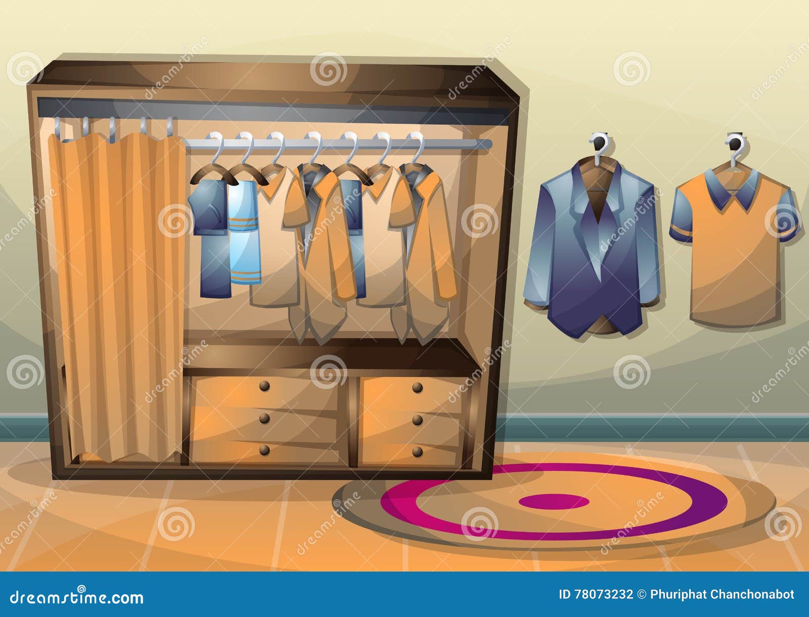 Cartoon Vector Illustration Interior Clothing Room with Separated ...