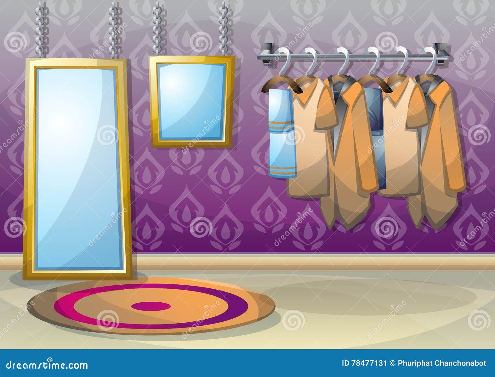 Cartoon Vector Illustration Interior Clothing Room with Separated ...