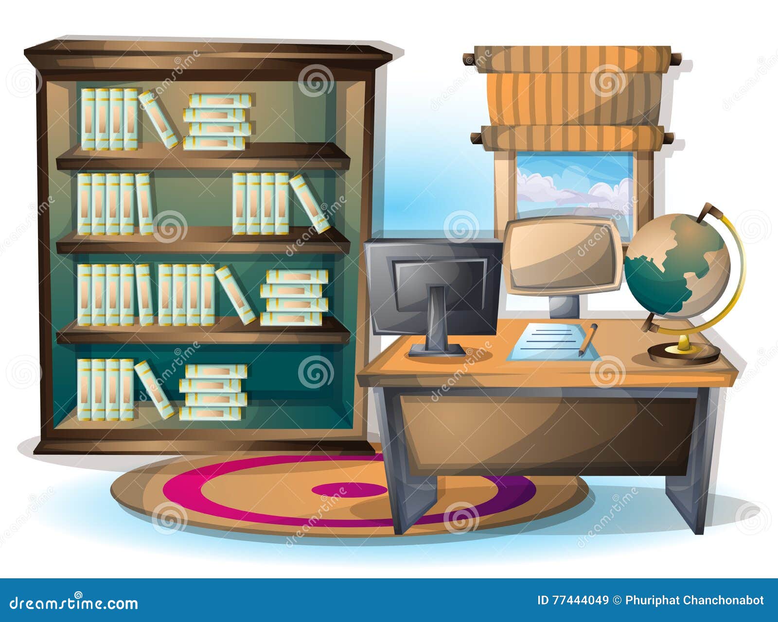 Cartoon Vector Illustration Interior Library Room with Separated Layers ...