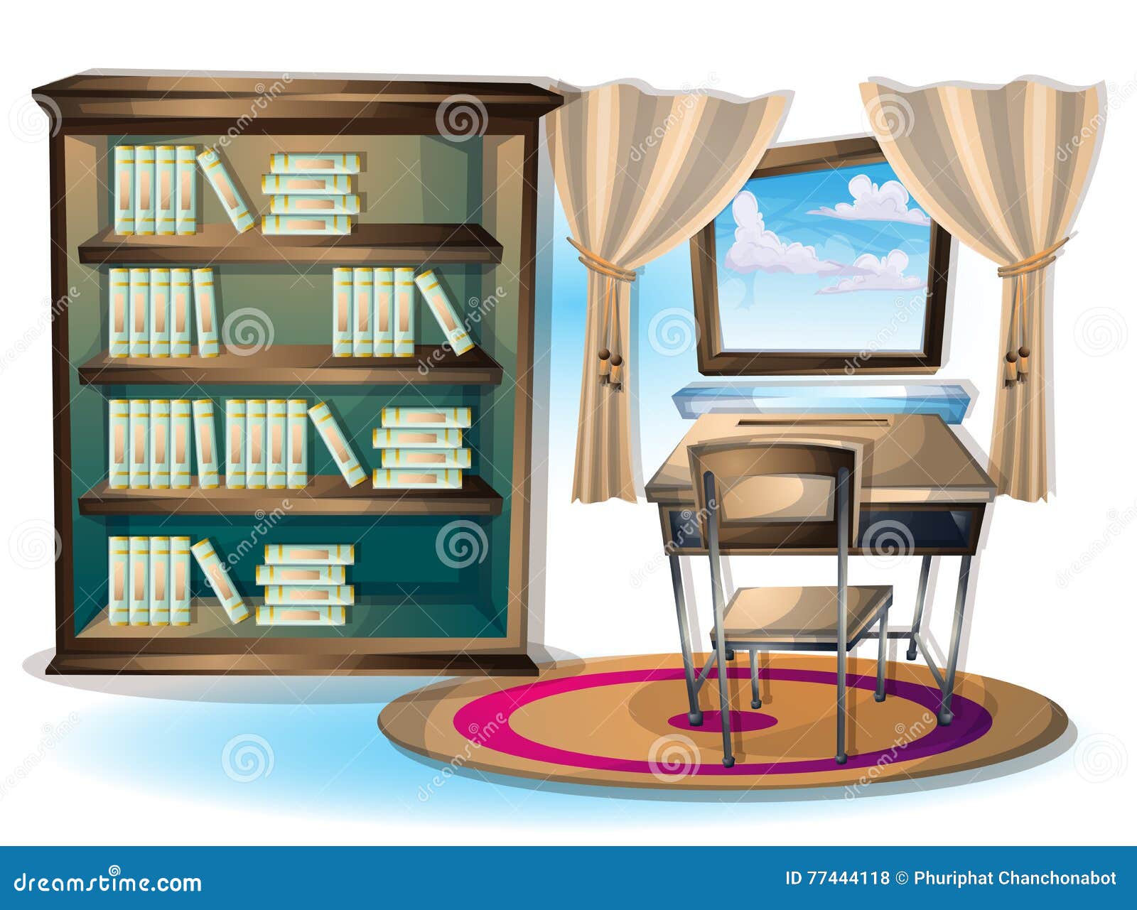 Cartoon Vector Illustration Interior Library Room with Separated Layers ...